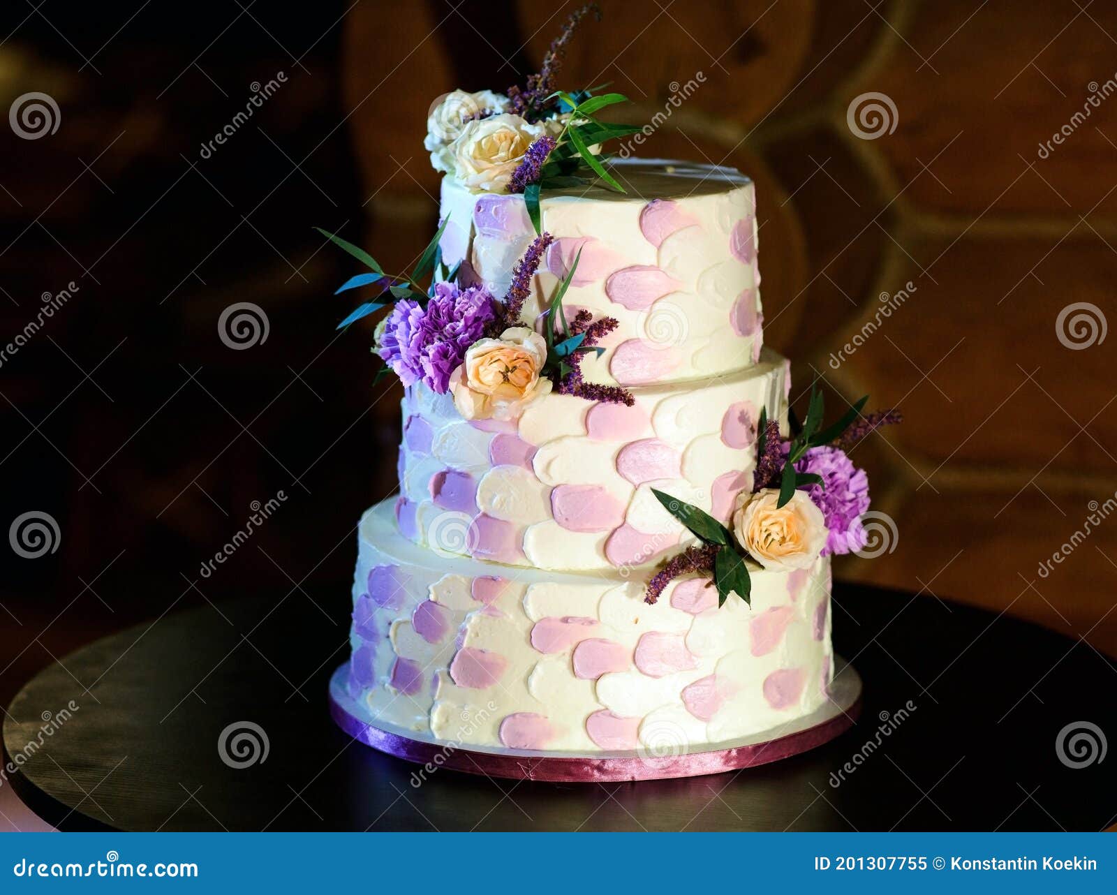 Three Level Wedding Cake Decorated with Flowers Stock Image - Image of ...