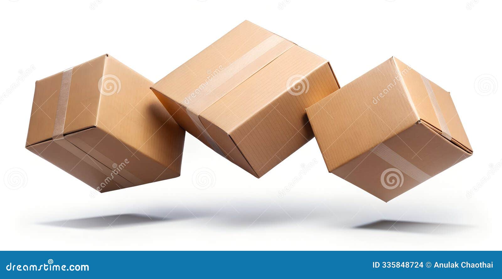 Three Levitating Closed Cardboard Boxes from Different Angles on an ...