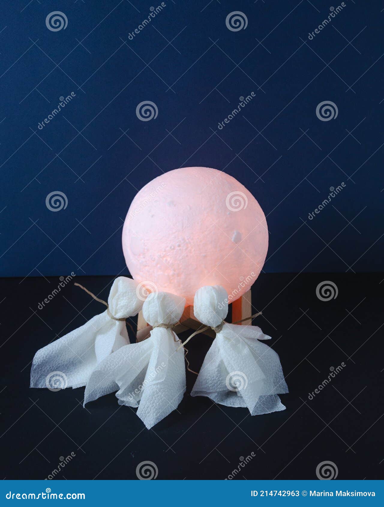 Three Levitating Ghosts in Over the Moon on Dark Background Stock Image ...