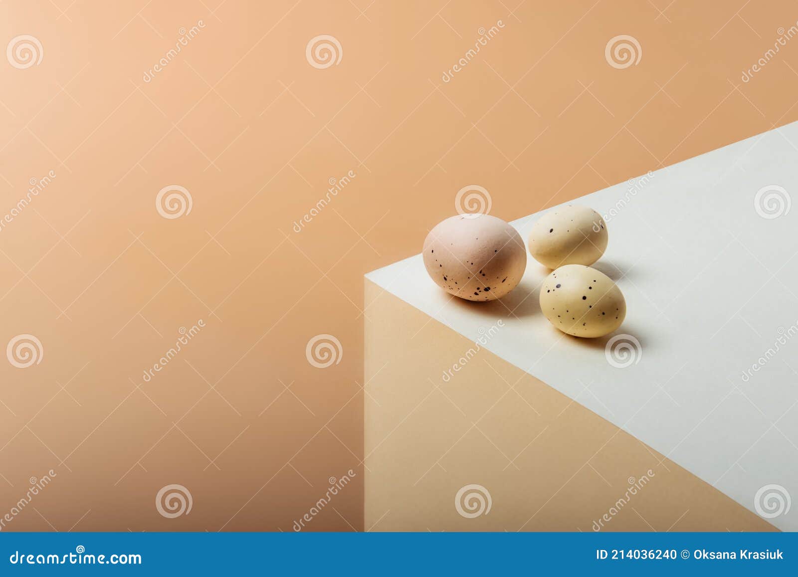 Three Light Beige Chicken and Quail Easter Eggs Lying on the ...