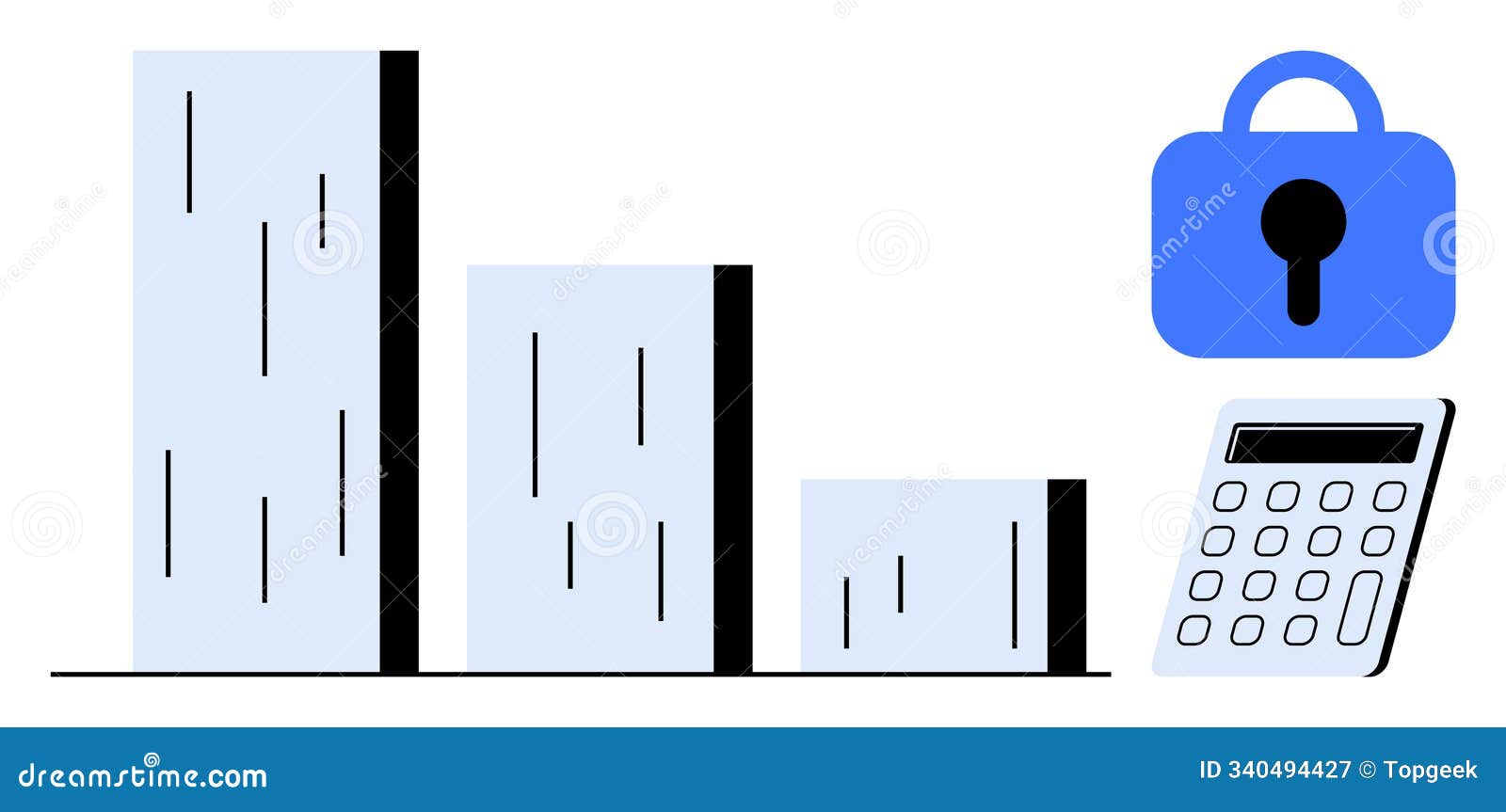 Bar Graph with Lock and Calculator Symbolizing Data Security and ...