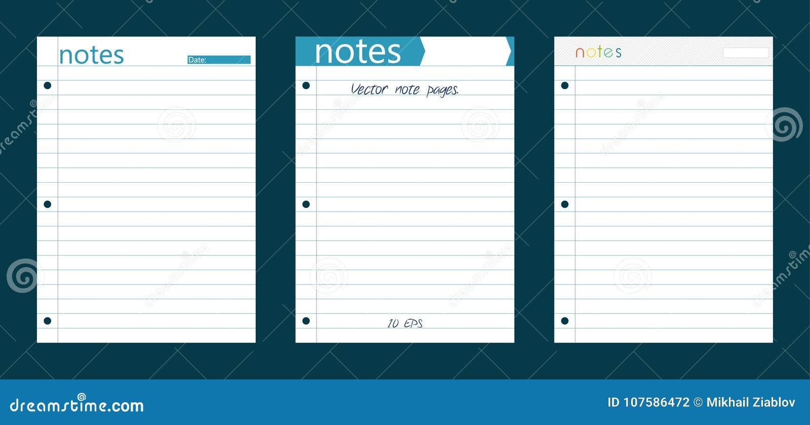 Three Linear Notebook Pages Stock Vector - Illustration of white ...