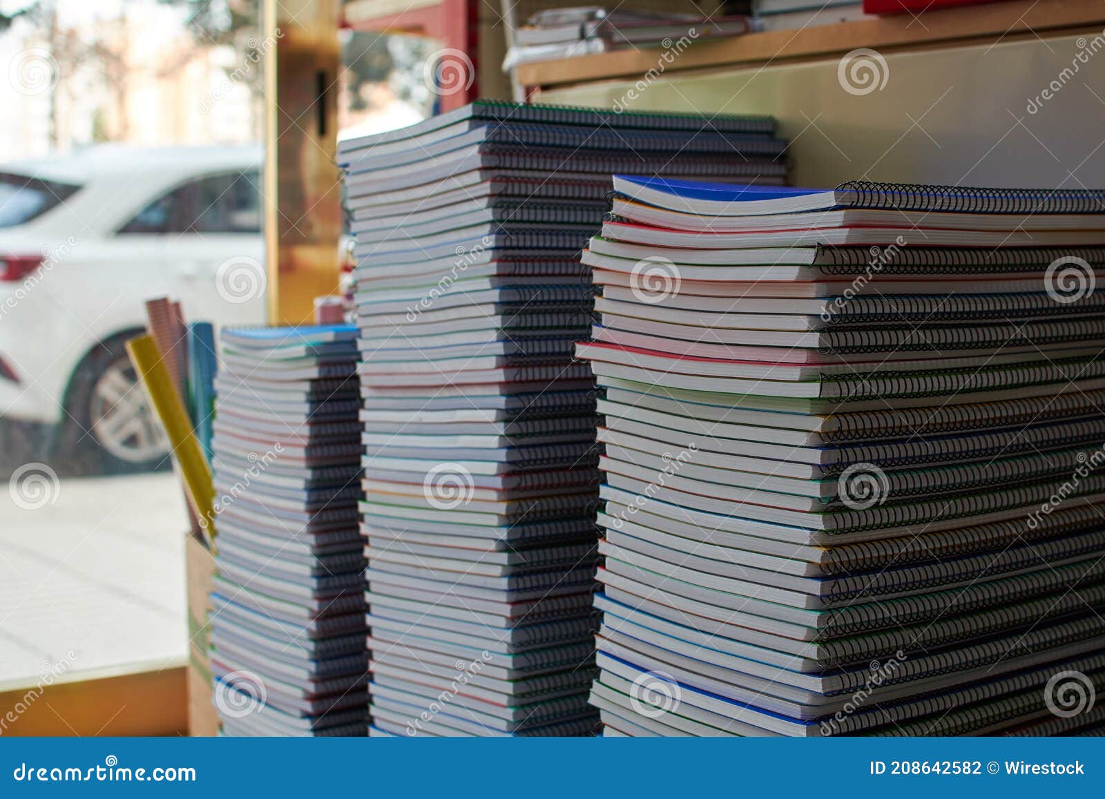 Lines of Folded School Notebooks in the Stationery Store Stock Photo ...