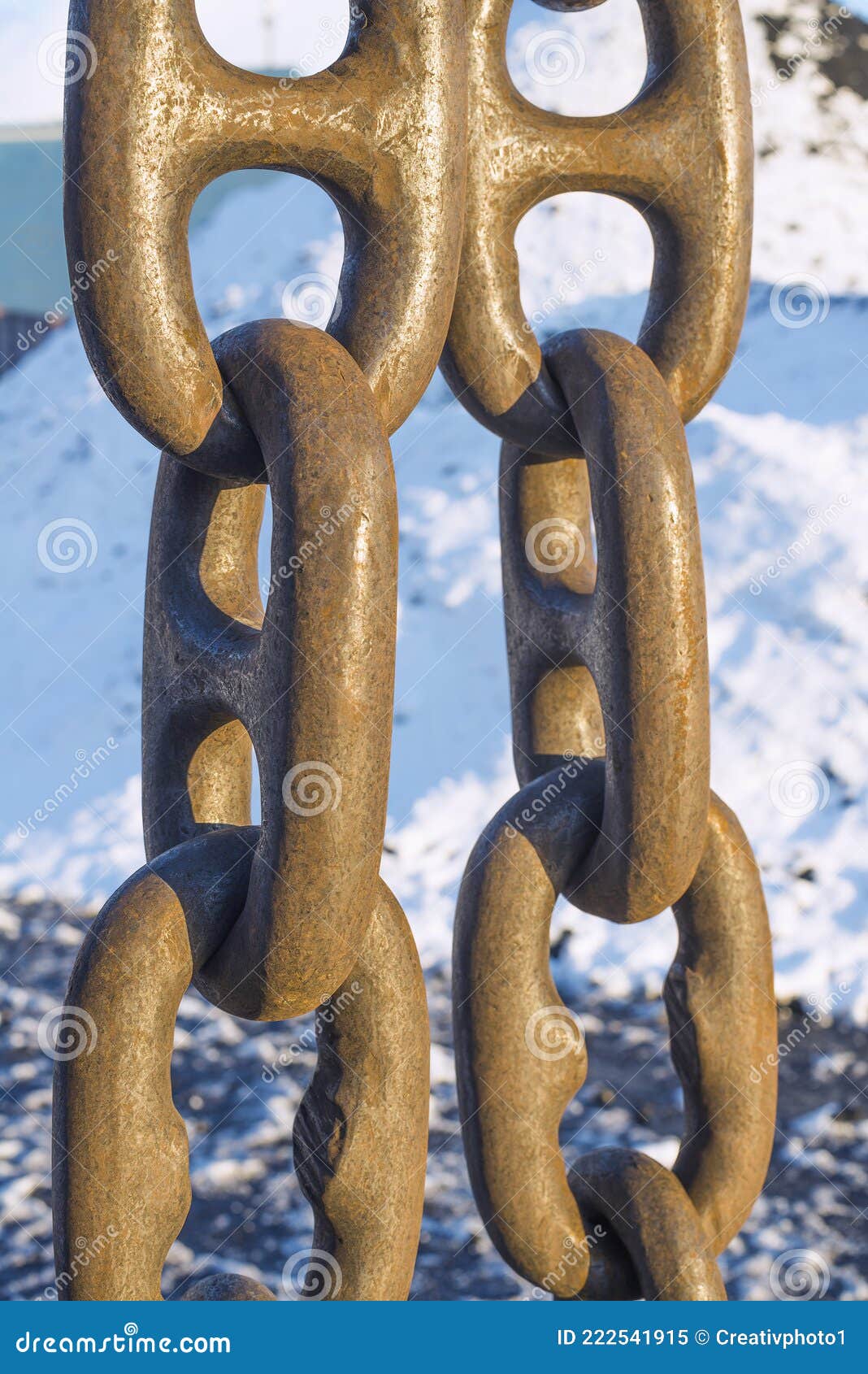 Three Links of Iron Chains in the Seaport Hang Against the Background ...