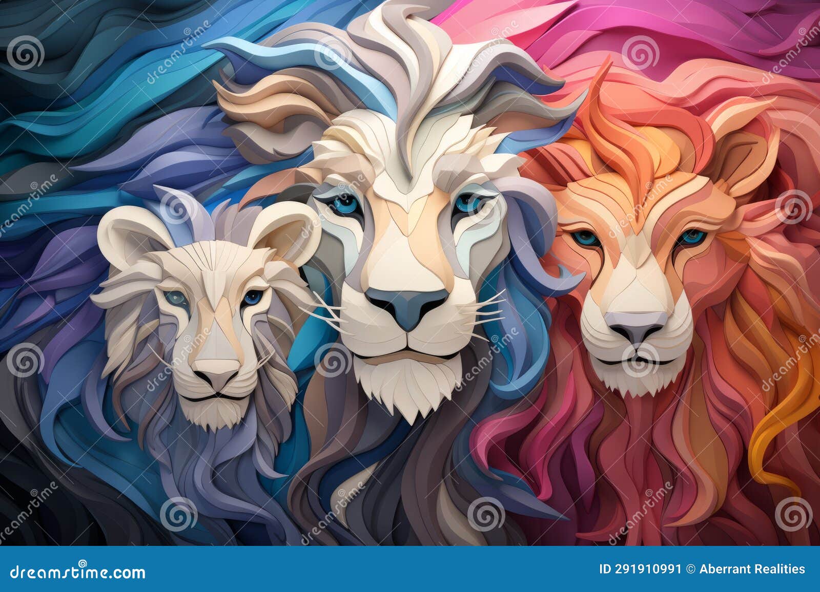 Three Lion Heads on a Black Background Stock Illustration ...