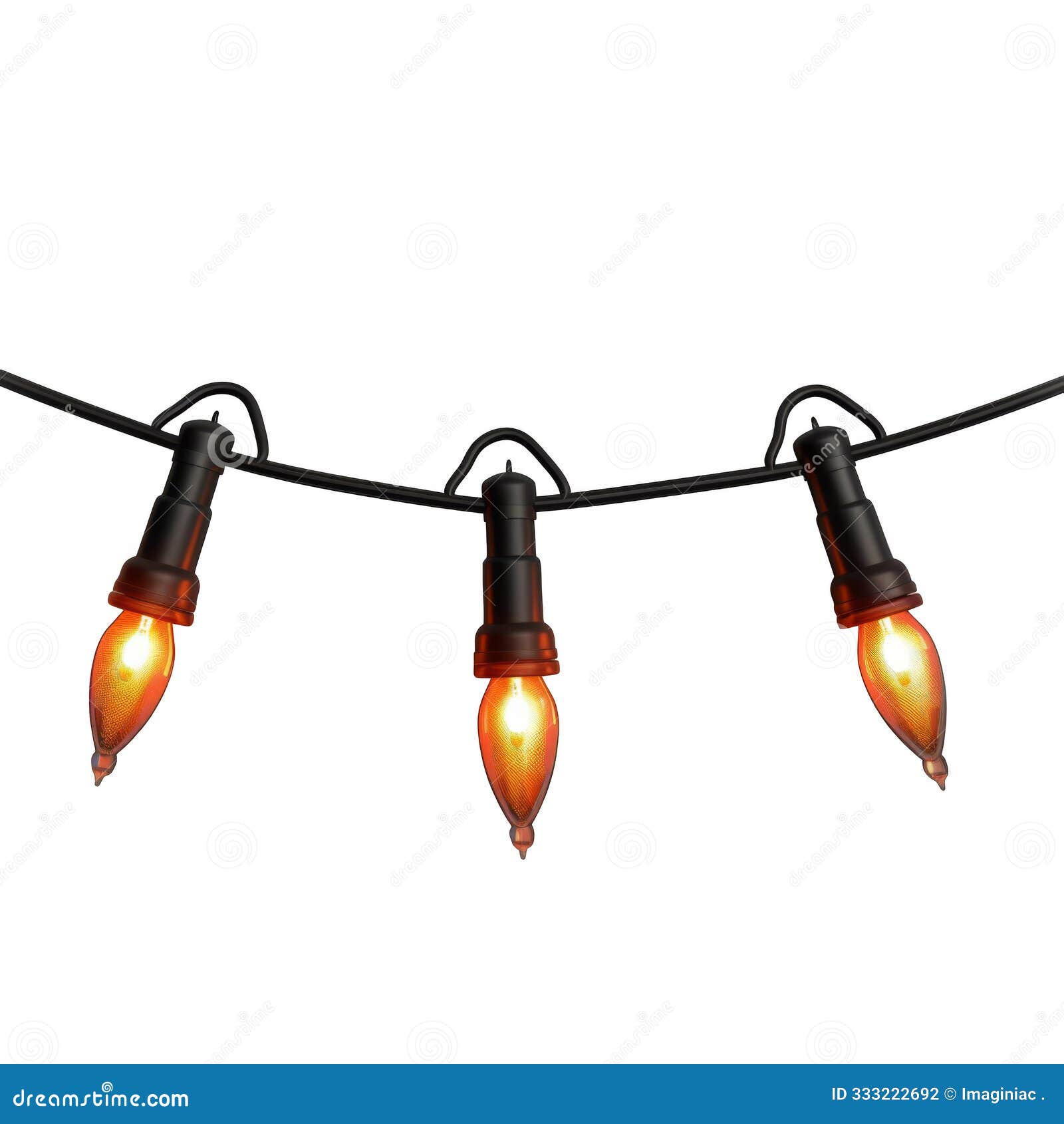 Three Lit String Lights with Black Cords on a Black Background Stock ...