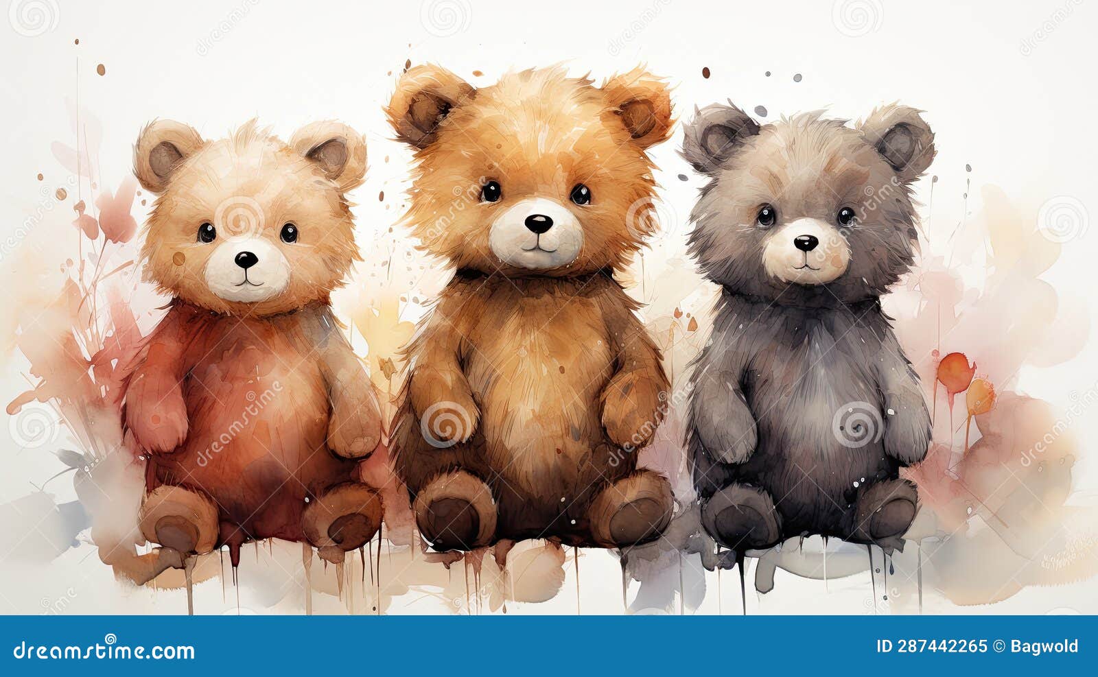 Three Little Bears Watercolour Illustration Stock Illustration ...