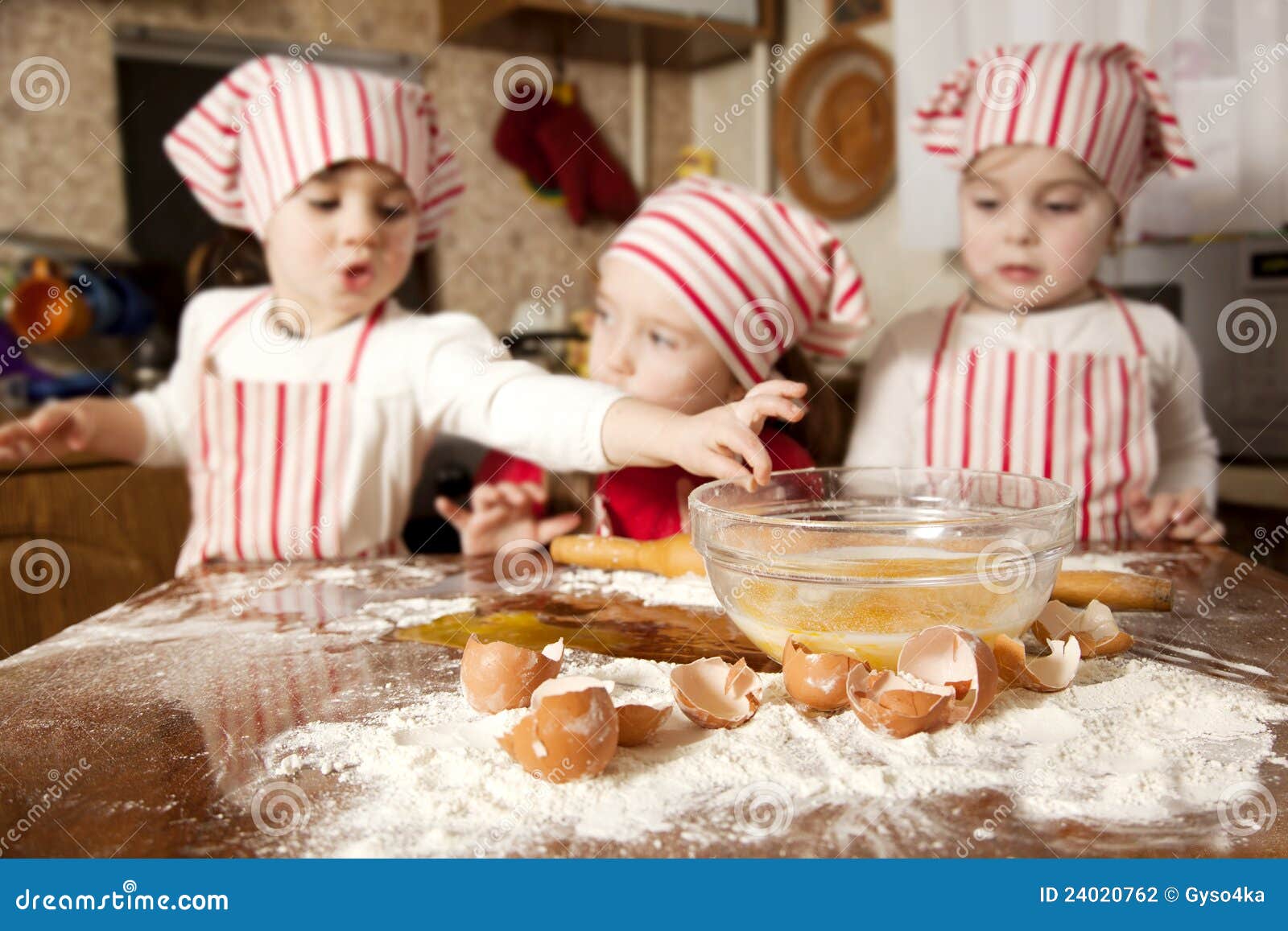 Three Little Chefs in the Kitchen Stock Photo - Image of horizontal ...