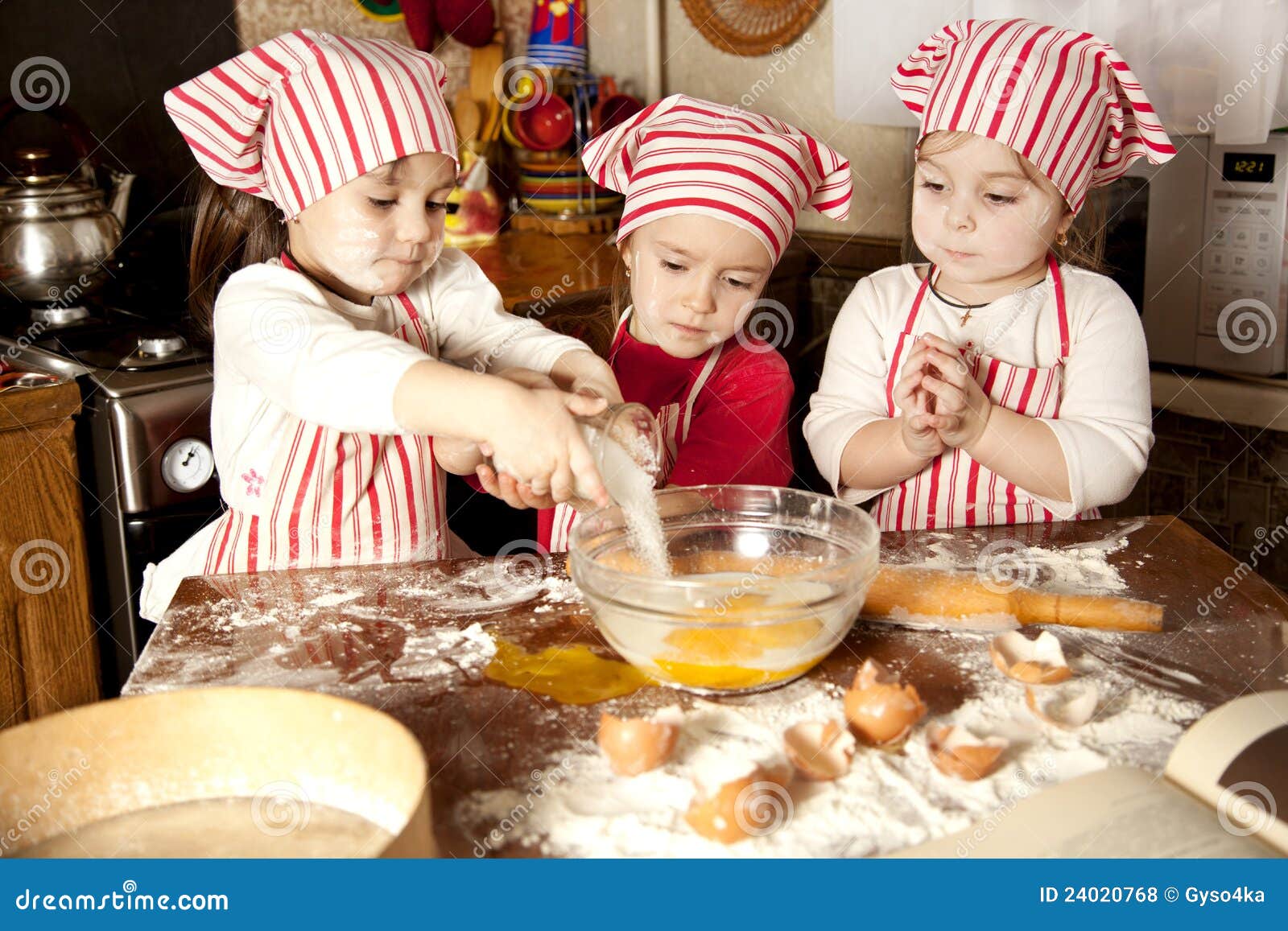 Three Little Chefs in the Kitchen Stock Photo - Image of food, funny ...
