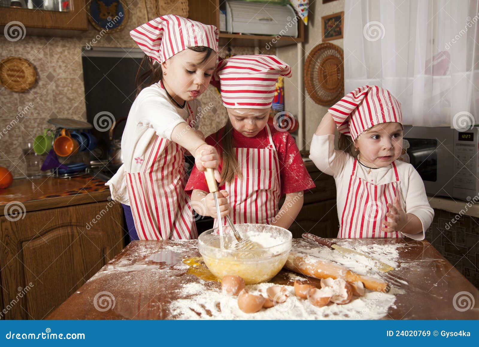Three Little Chefs in the Kitchen Stock Image - Image of flour ...