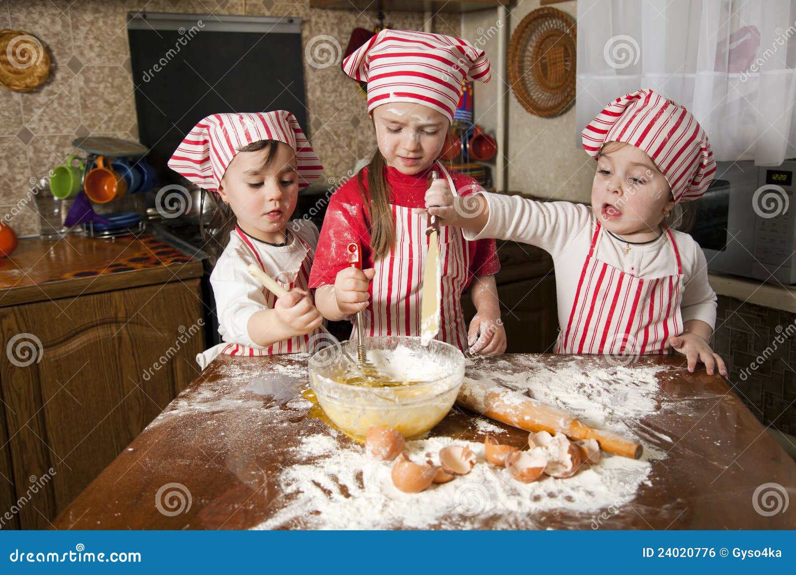 Three Little Chefs in the Kitchen Stock Photo - Image of eggs, kids ...