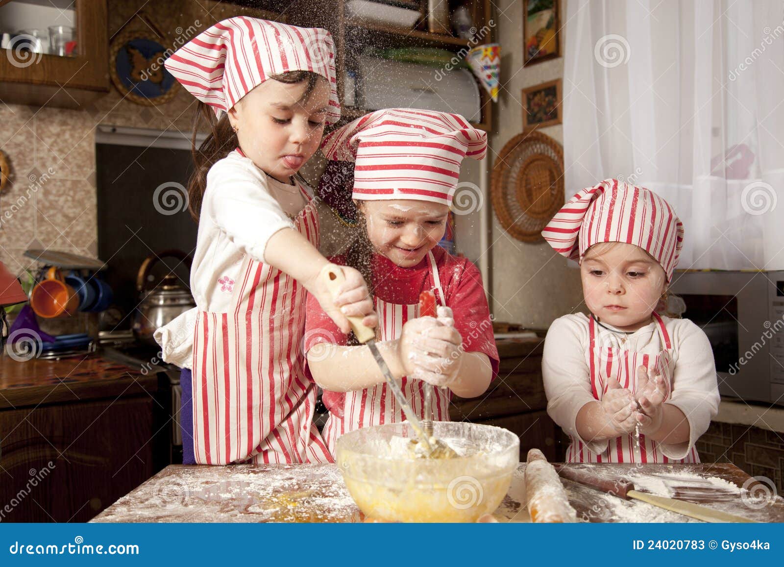Three Little Chefs in the Kitchen Stock Image - Image of cooking ...