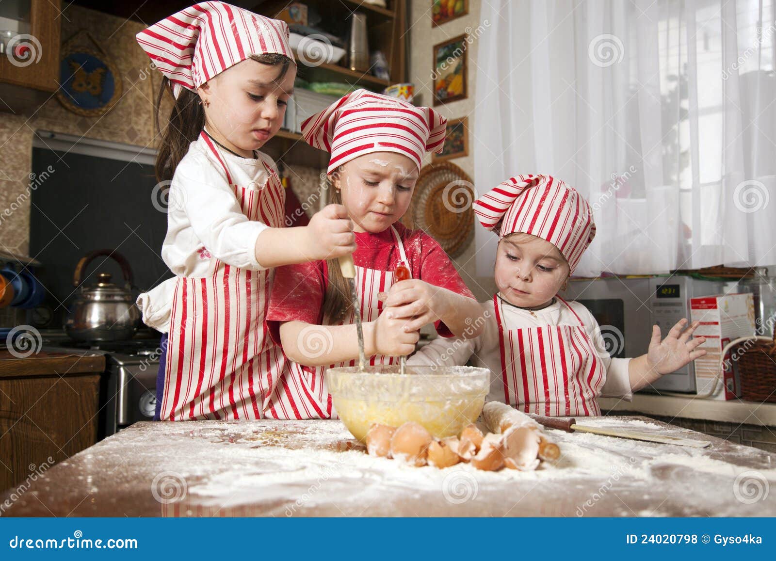 Three Little Chefs in the Kitchen Stock Photo - Image of color, family ...