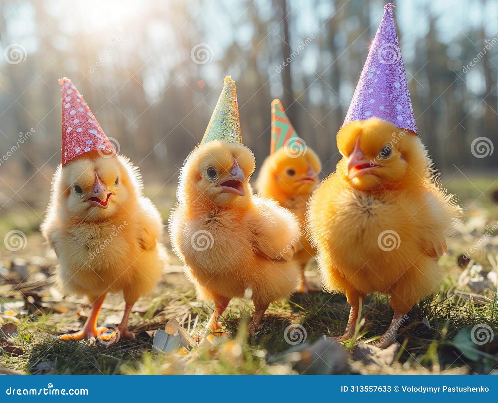 Three Little Chickens Wearing Party Hats Stock Image - Image of ...