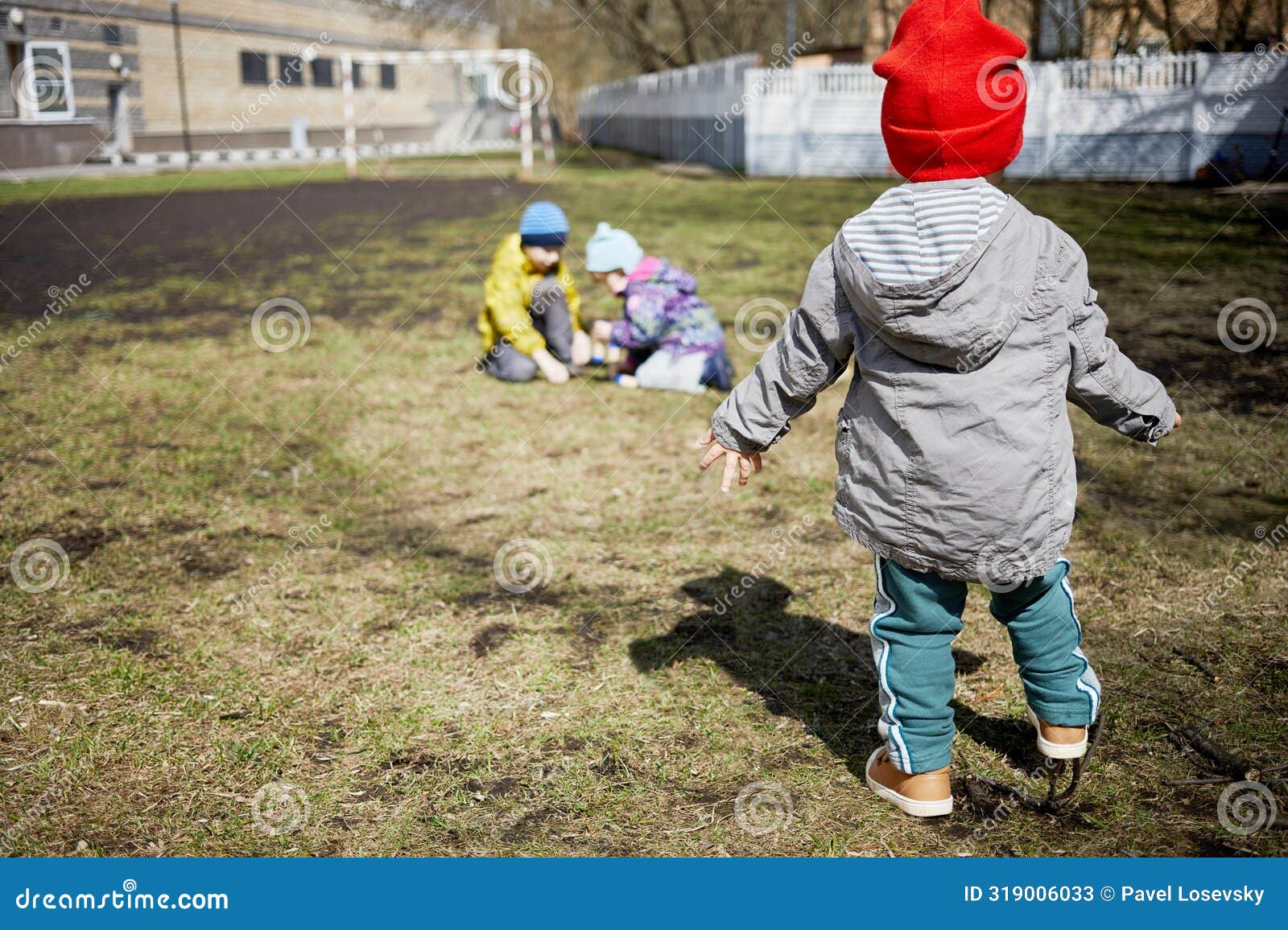 Three Little Children Play Outdoor in Stock Image - Image of lifestyle ...