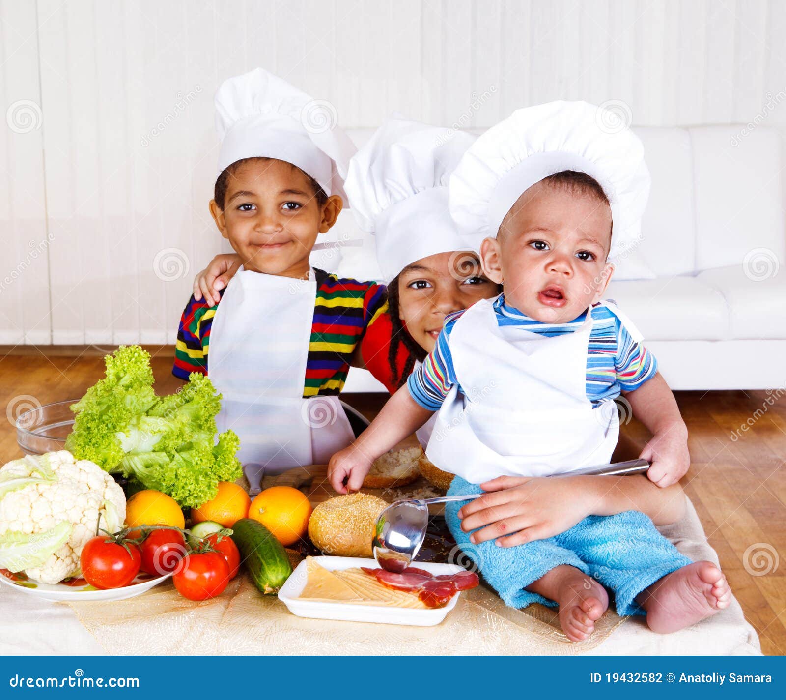 Three little cooks stock photo. Image of food, lettuce - 19432582