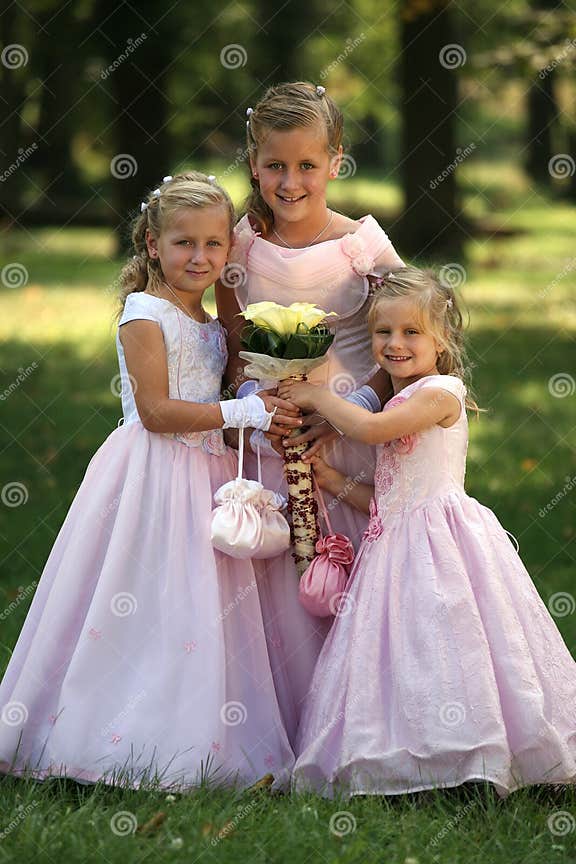 Three Little Cute Bridesmaids Stock Image - Image of celebration ...