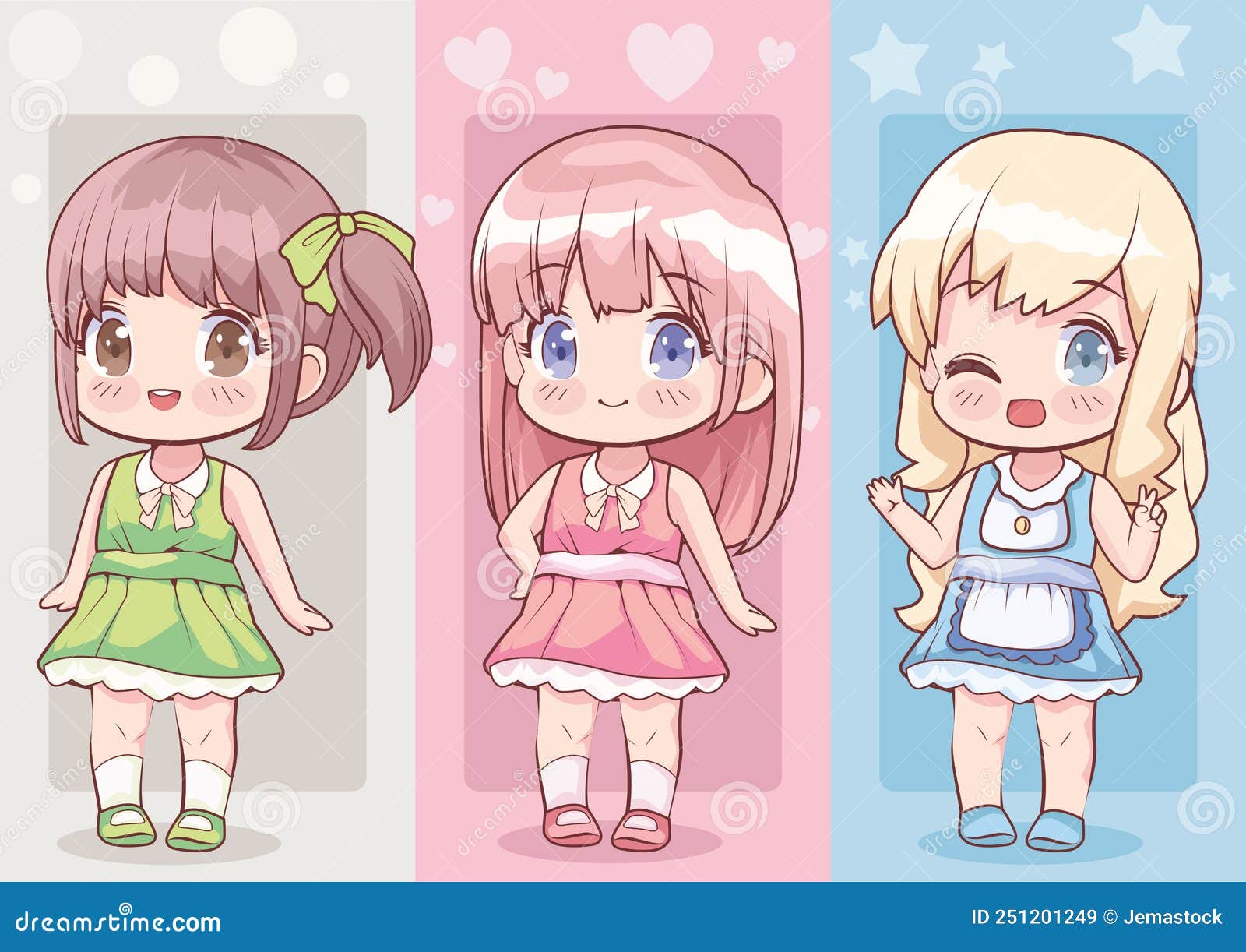 Three little girls anime stock vector. Illustration of style - 251201249 Three little girls anime stock vector. Illustration of style - 251201249