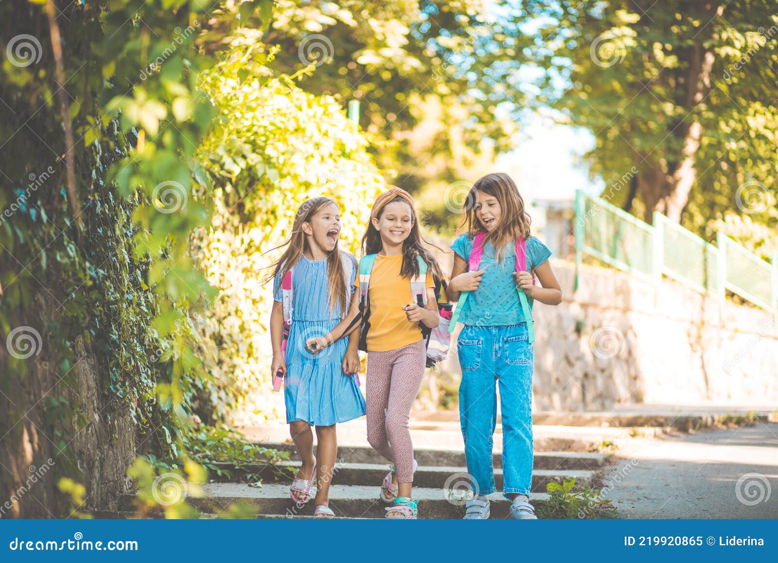 Three Little Girls Going To School Stock Image - Image of portrait ...