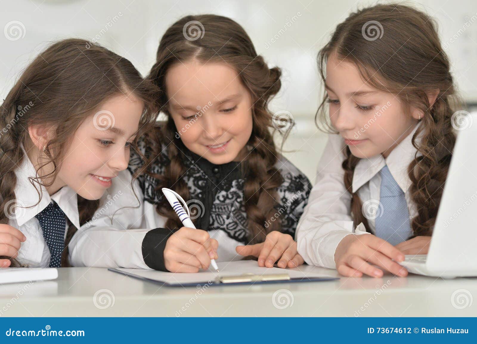 Three Little Girls Making Homework Stock Photo - Image of three ...