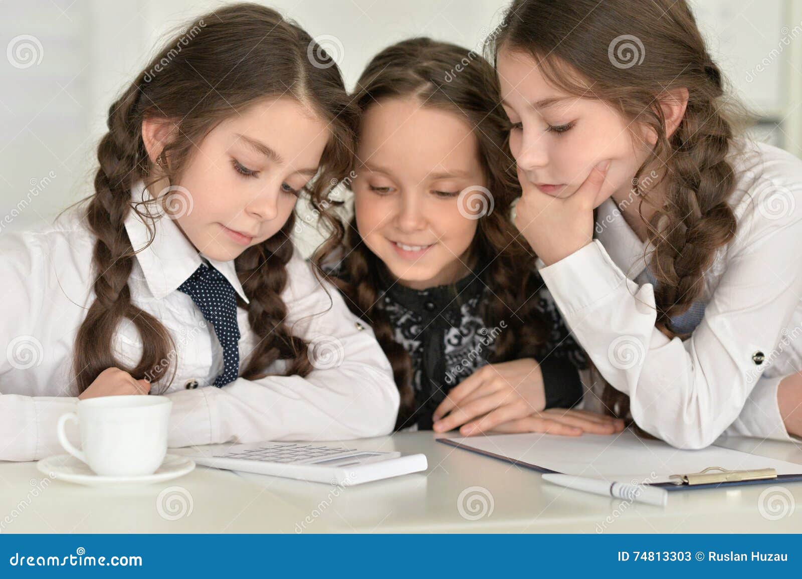 Three Little Girls Making Homework Stock Image - Image of homework ...