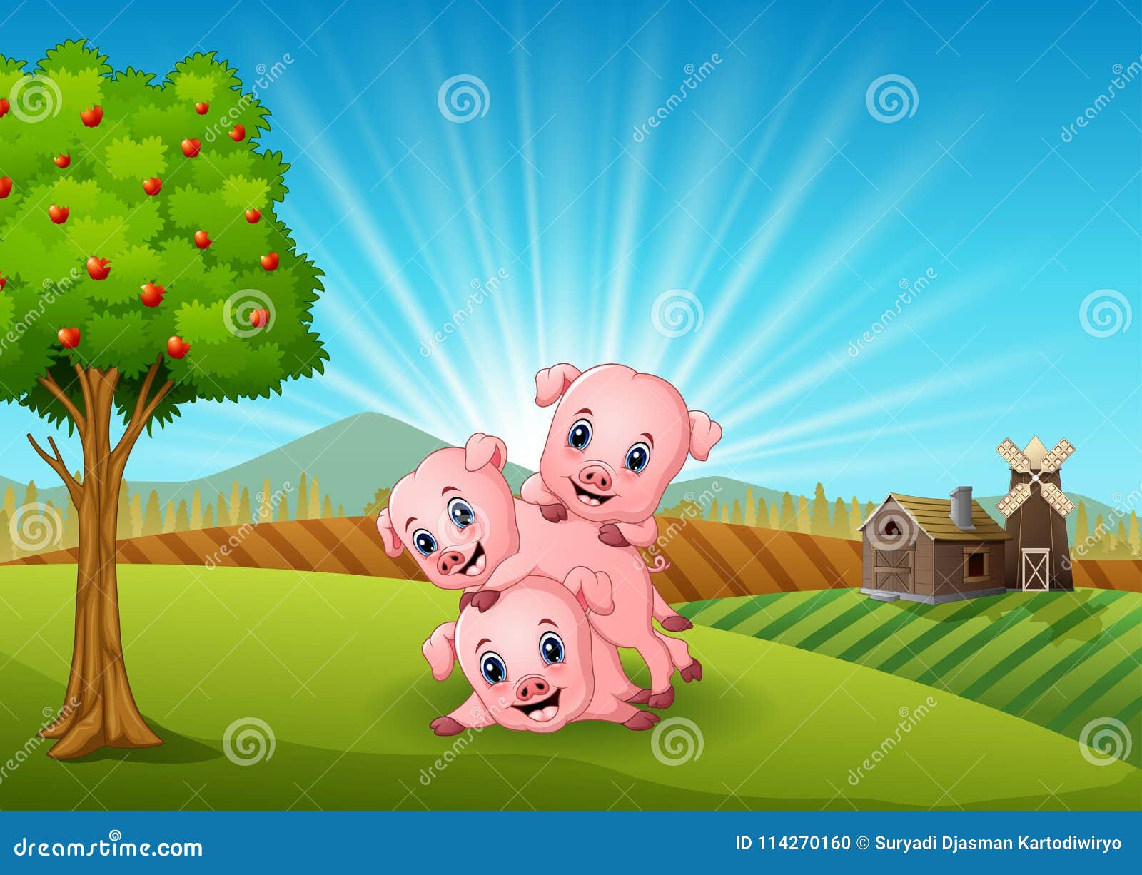 Three Little Pig Playing in the Farm Stock Vector - Illustration of ...