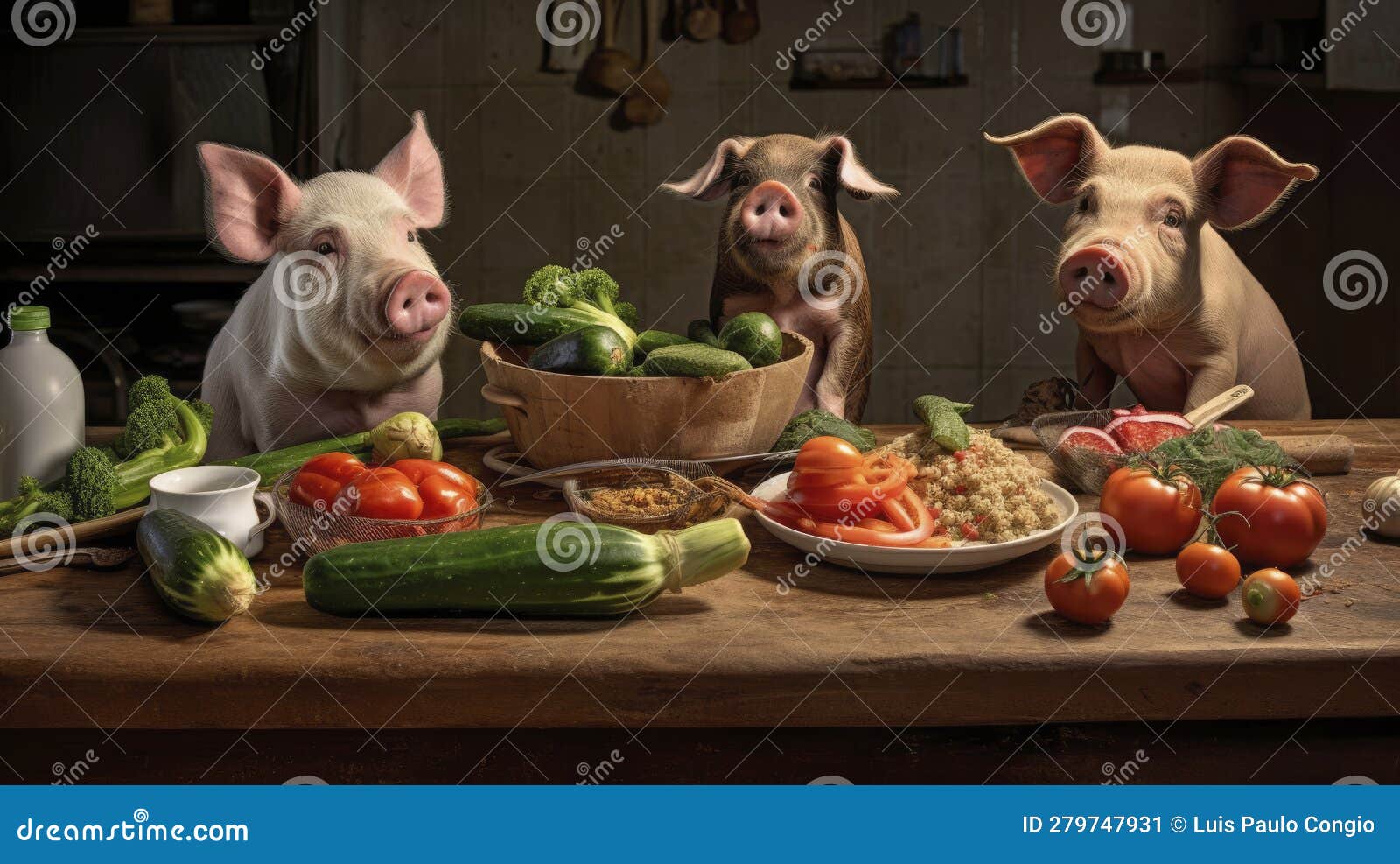 Three Little Pigs on a Big Table Stock Illustration - Illustration of ...