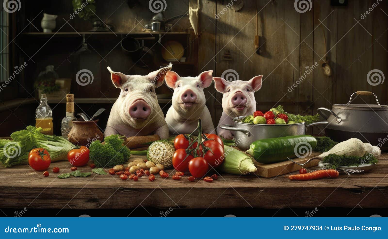 Three Little Pigs on a Big Table Stock Illustration - Illustration of ...