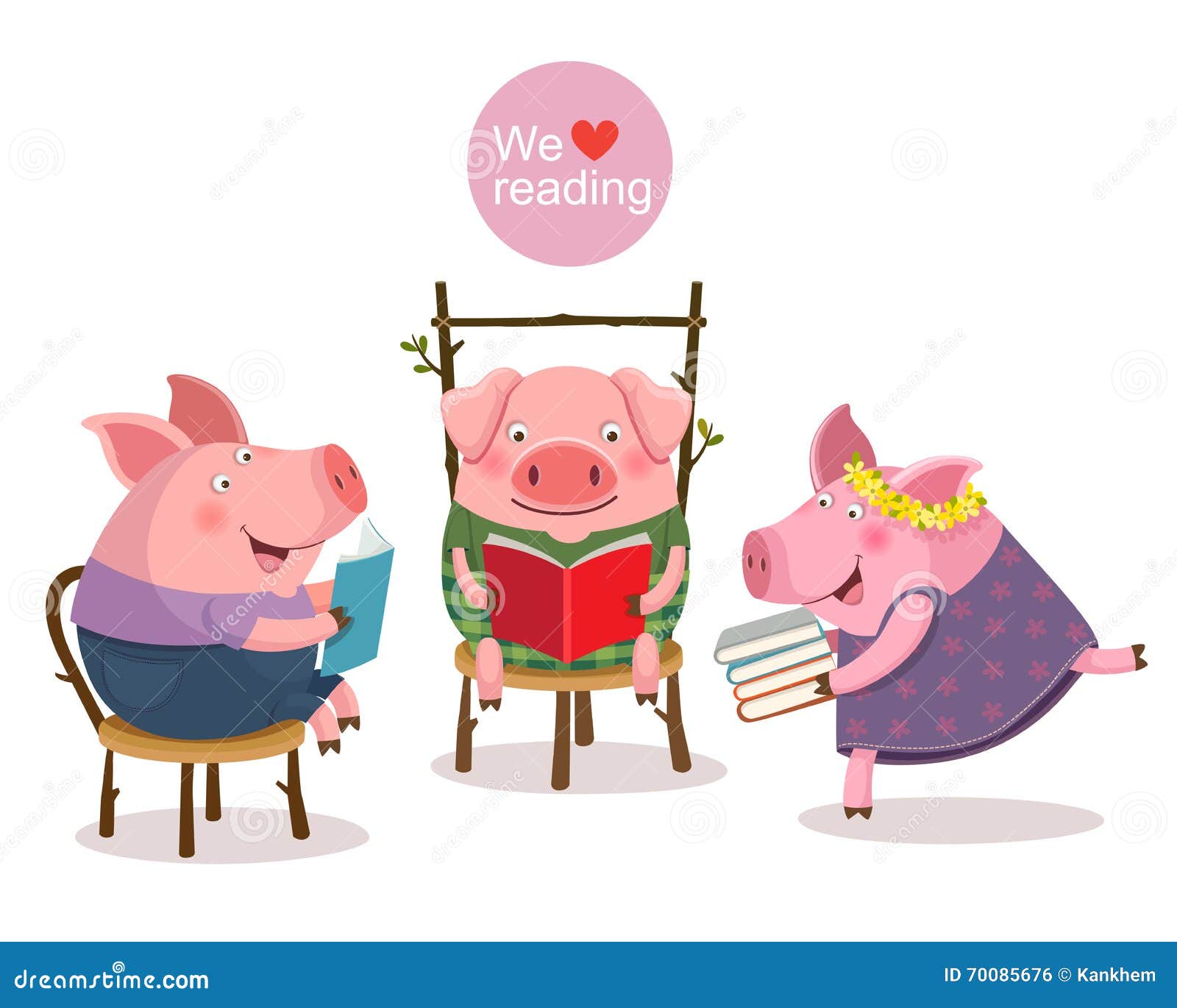 Three Little Cute Pigs Sit Near The Fence And Look Ahead. Three Little ...