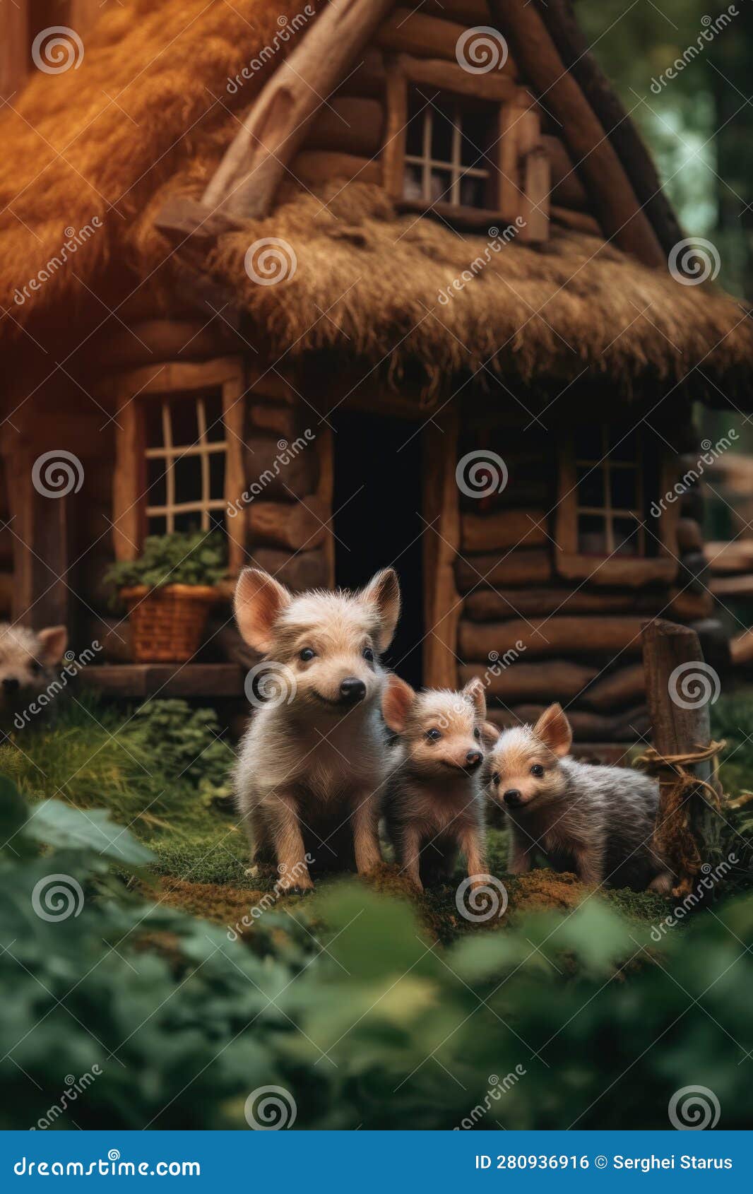Three Little Pigs Standing in Front of a Small House. Generative AI ...