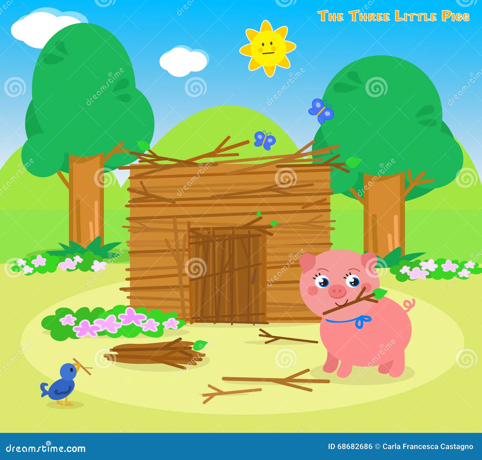 The Three Little Pigs 5: the Sticks House Stock Vector - Illustration ...