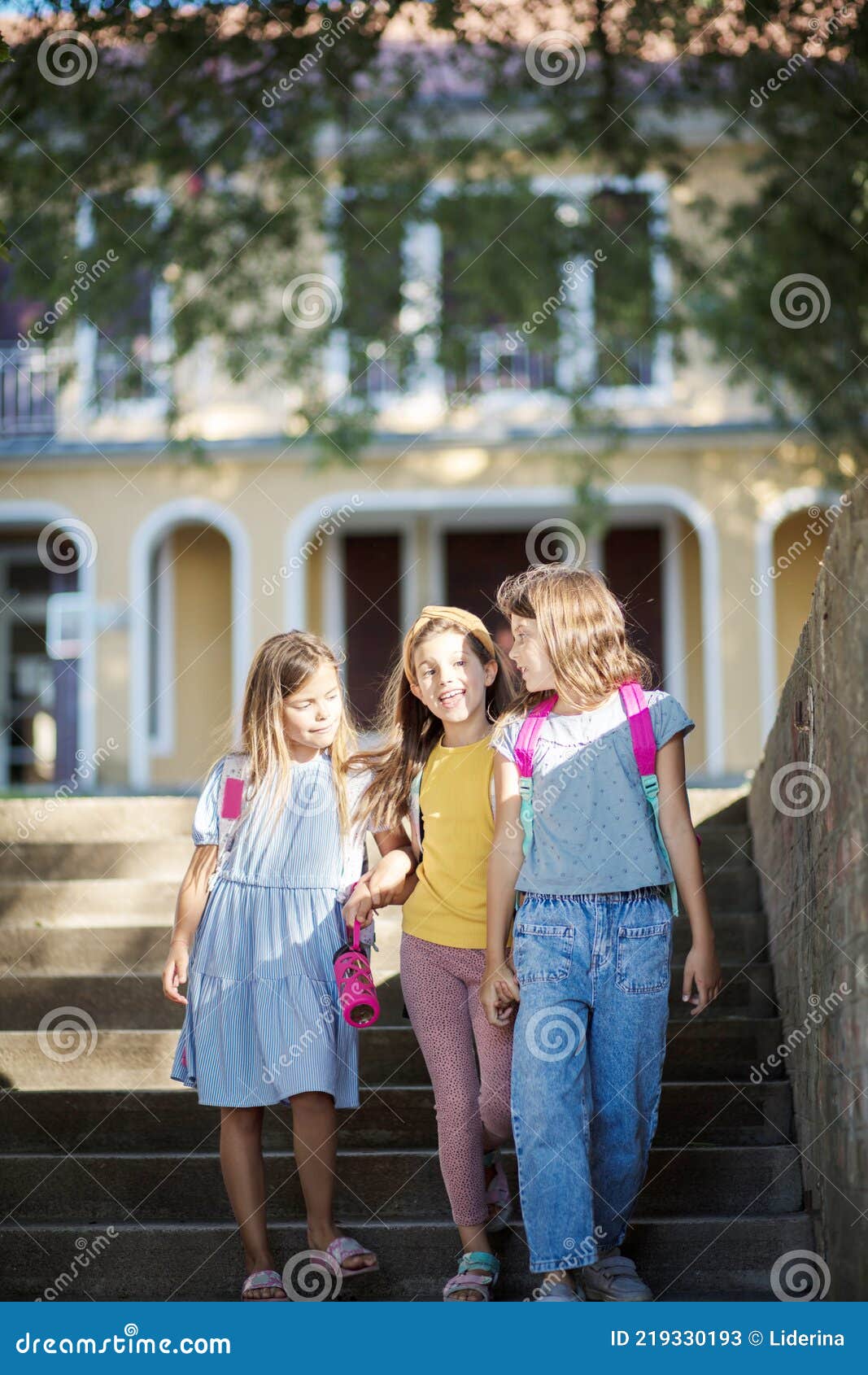 Little School Girls Leaving School Together Stock Image - Image of ...