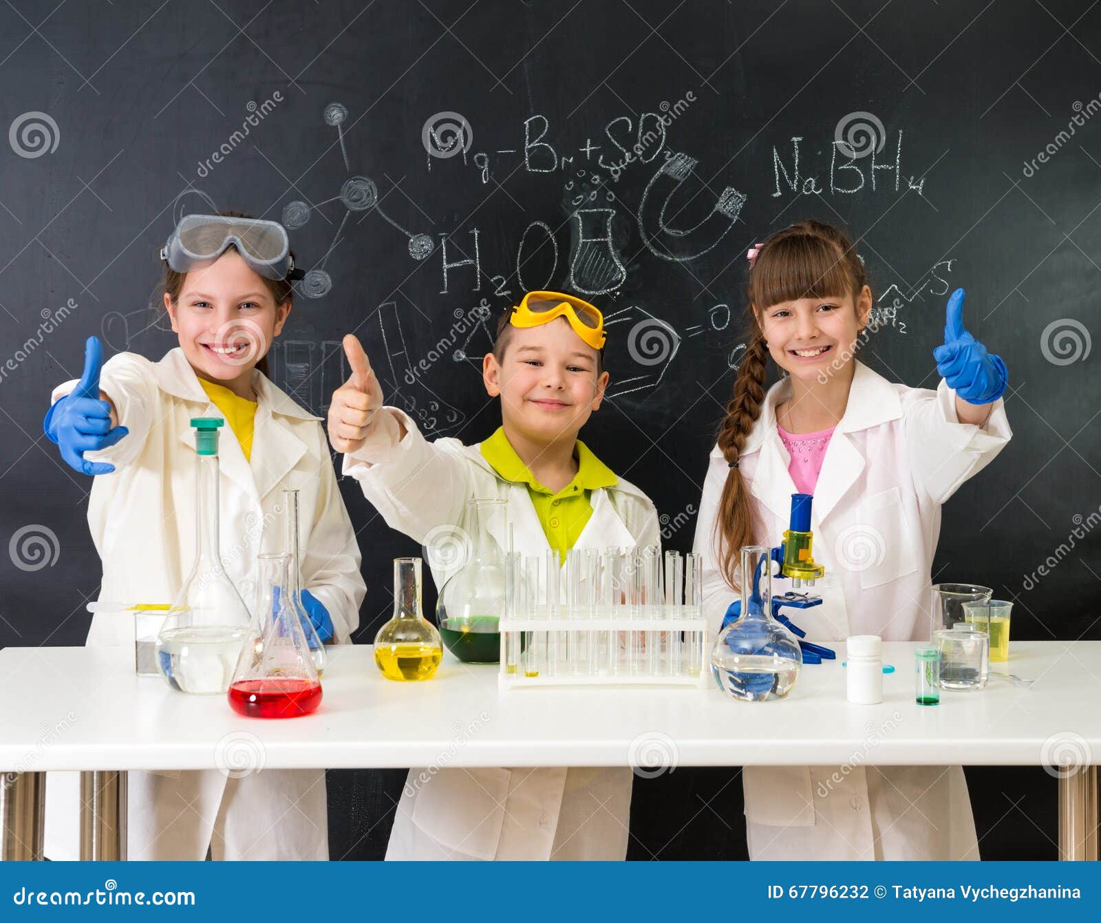Three Little Students on Chemistry Lesson in Lab Stock Photo - Image of ...