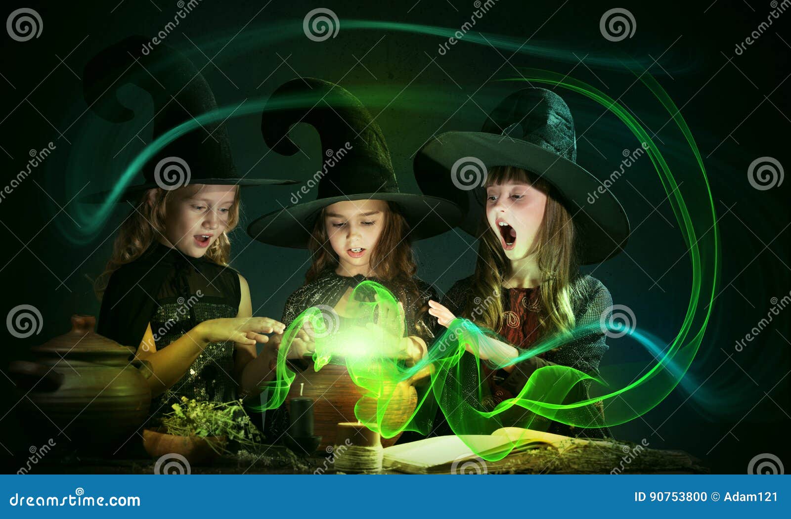 Three little witches stock photo. Image of child, beautiful - 90753800