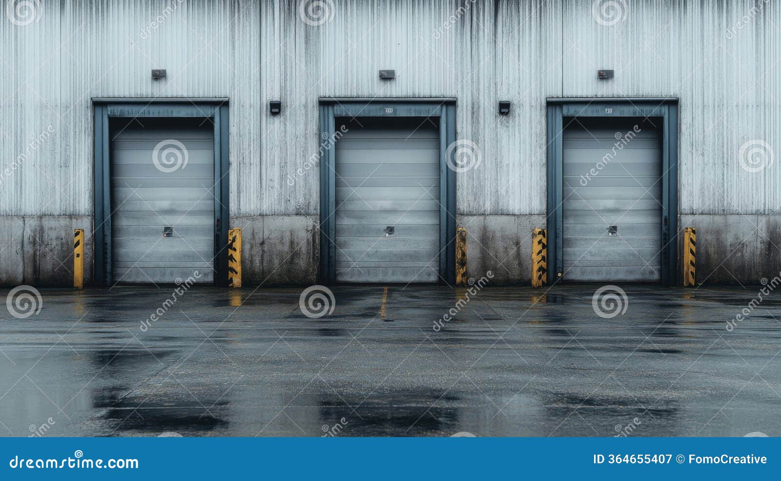 Three Loading Docks, Dusk, Security Barriers Raised , Barrier ...