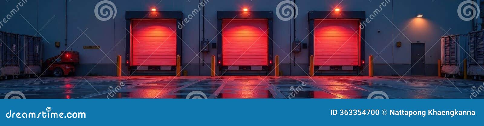 Three Loading Docks, Dusk, Security Barriers Raised , Barrier ...