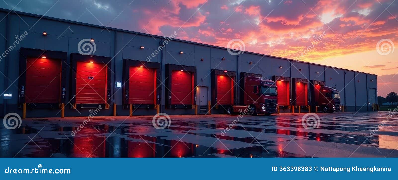 Three Loading Docks, Dusk, Security Barriers Raised , Barrier ...