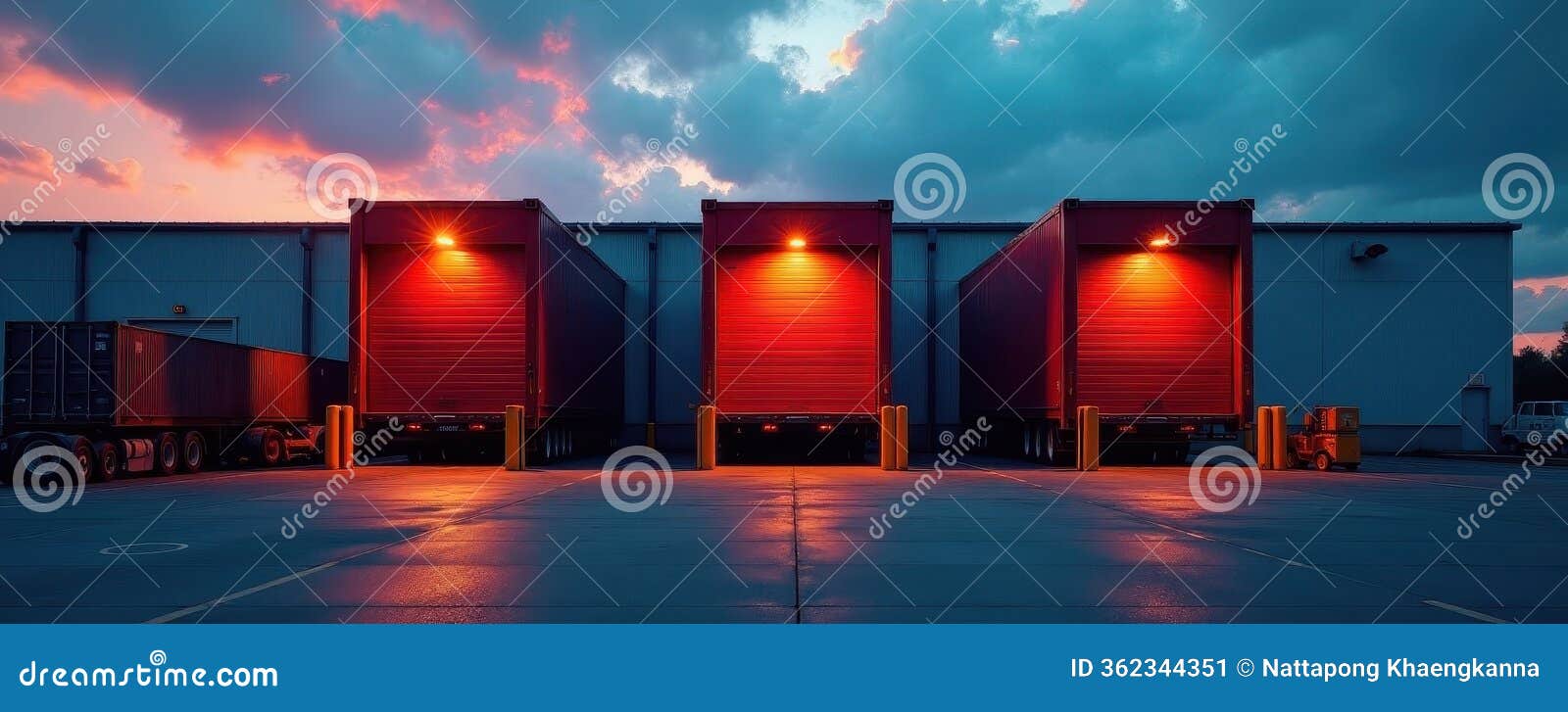 Three Loading Docks, Dusk, Security Barriers Raised , Barrier ...