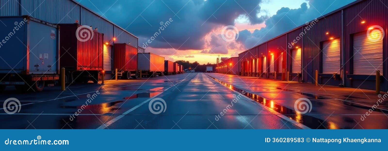 Three Loading Docks, Dusk, Security Barriers Raised , Exterior ...