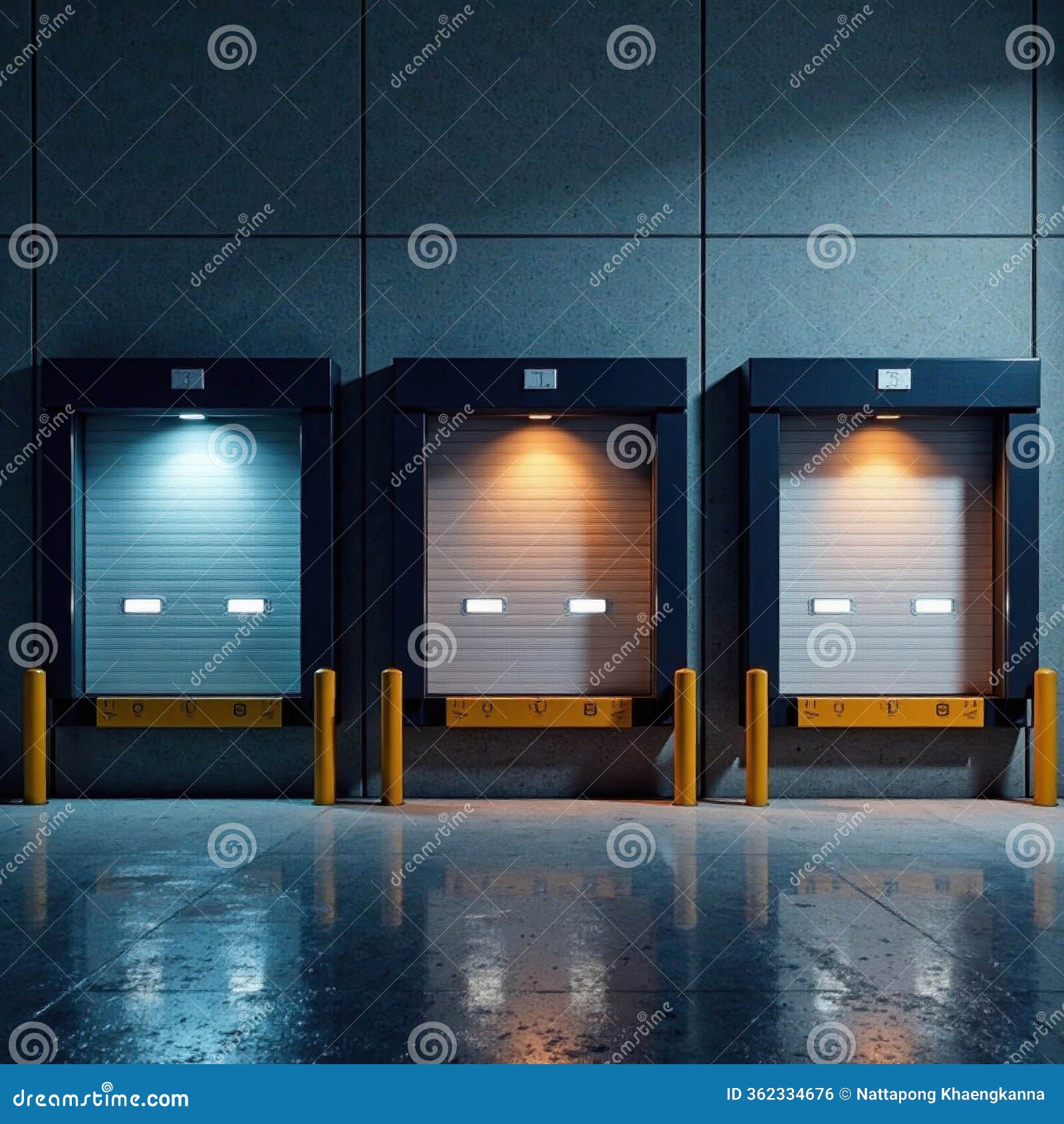 Three Loading Docks, Dusk, Security Barriers Raised , Barrier ...