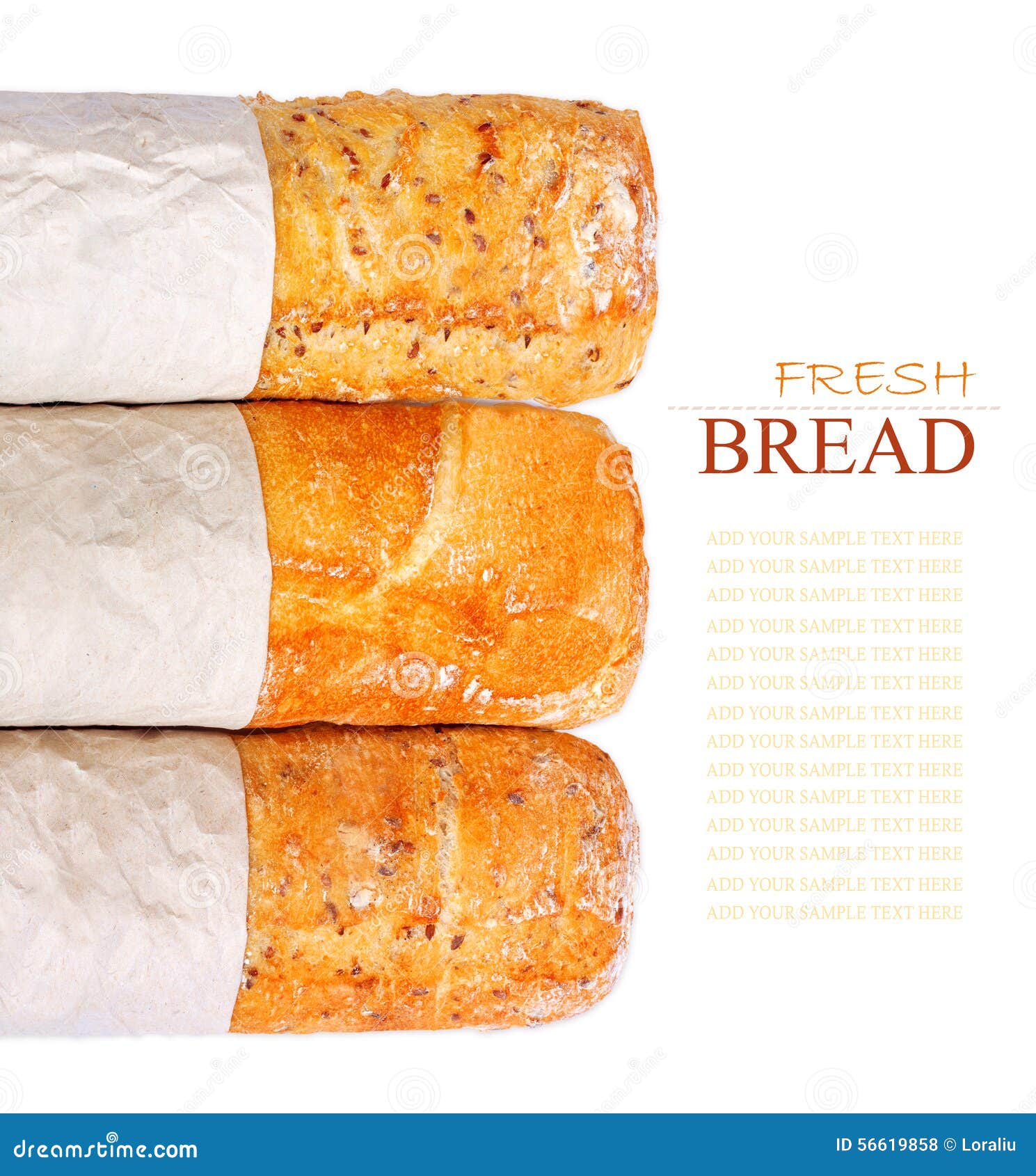 Three Loaves of Fresh Wheat on White Background Stock Photo - Image of ...