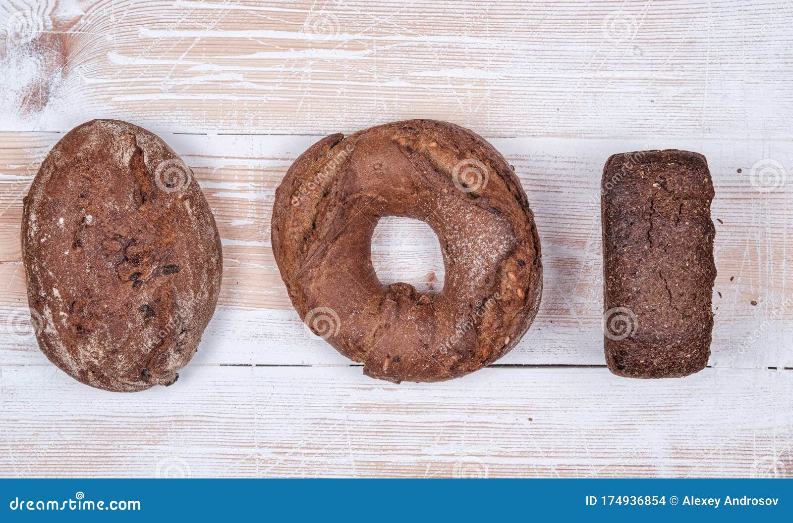 Three Loaves of Rye -wheat Bread of Round , Oval and Rectangular Shape ...