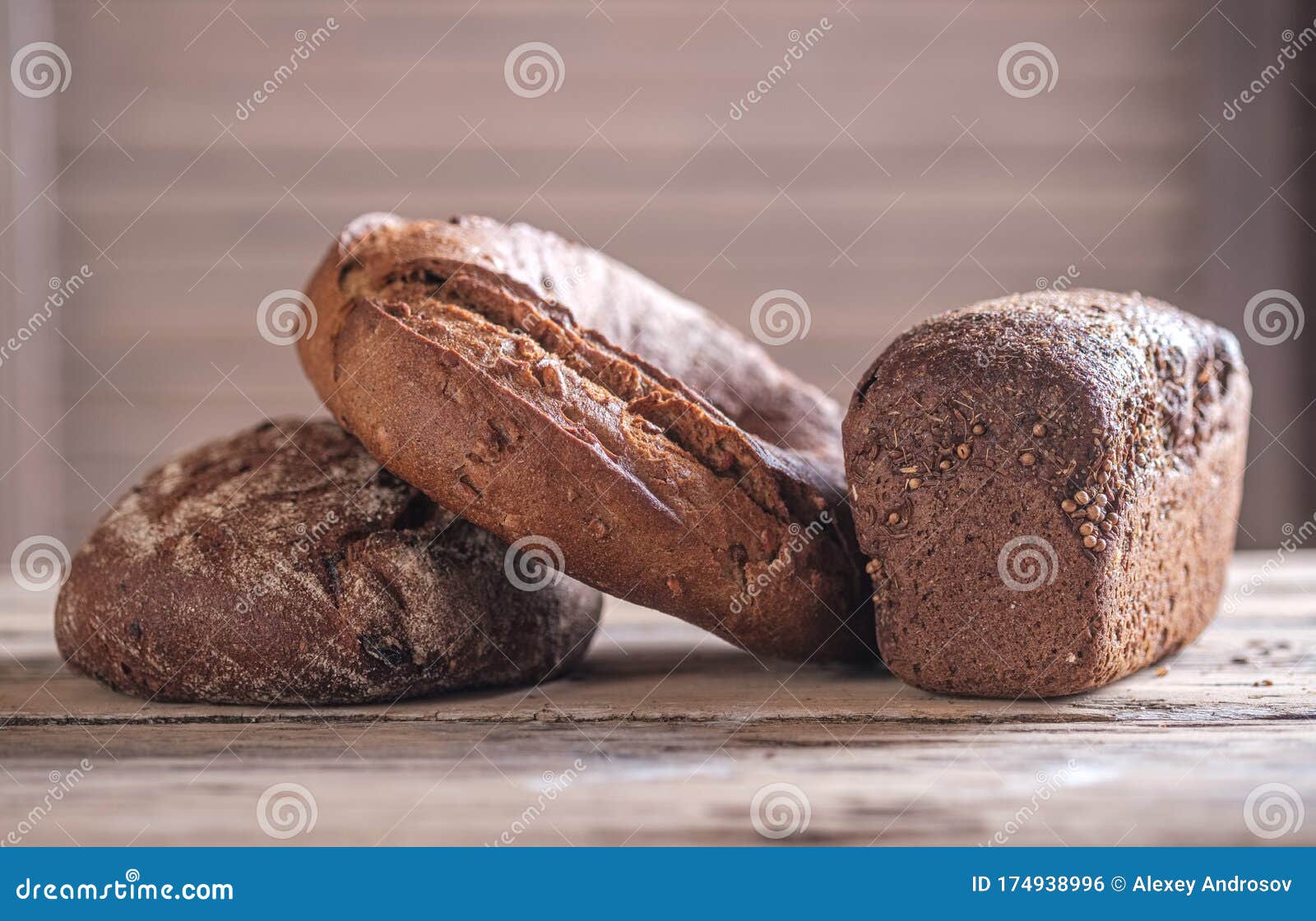 Three Loaves of Rye -wheat Bread of Round, Oval and Rectangular Shape ...