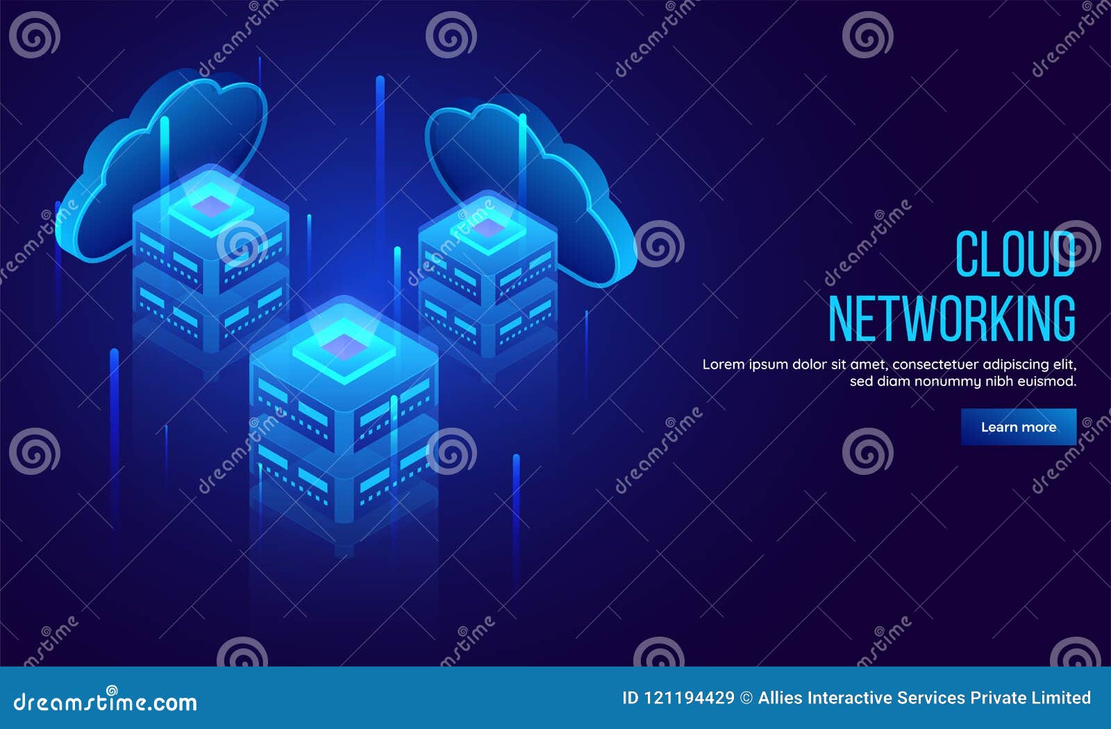 Three Local Servers Connected with Cloud Servers, 3D Illustration for ...