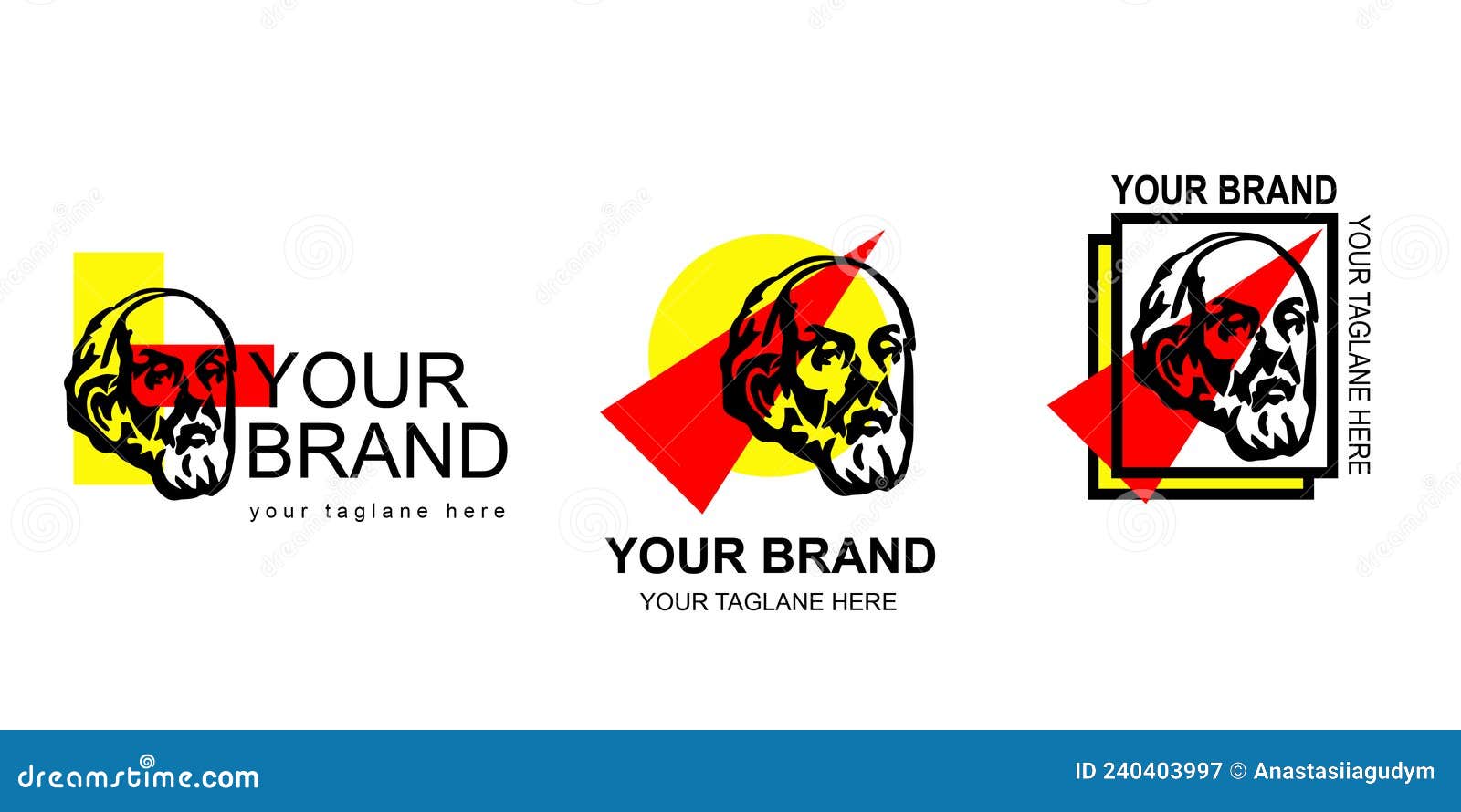 Three Logos Set Template with a Man Face Stock Vector - Illustration of ...