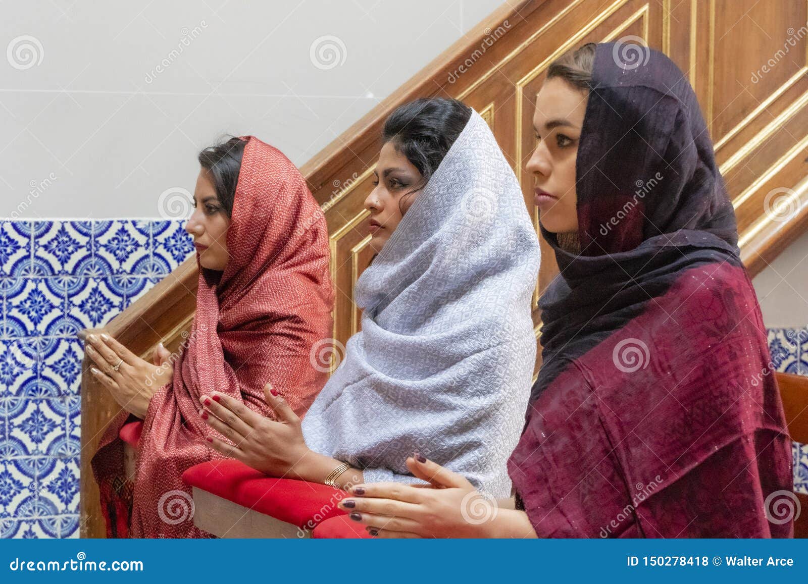 Three Lovely Hispanic Brunette Models Pose in a Catholic Church Stock ...