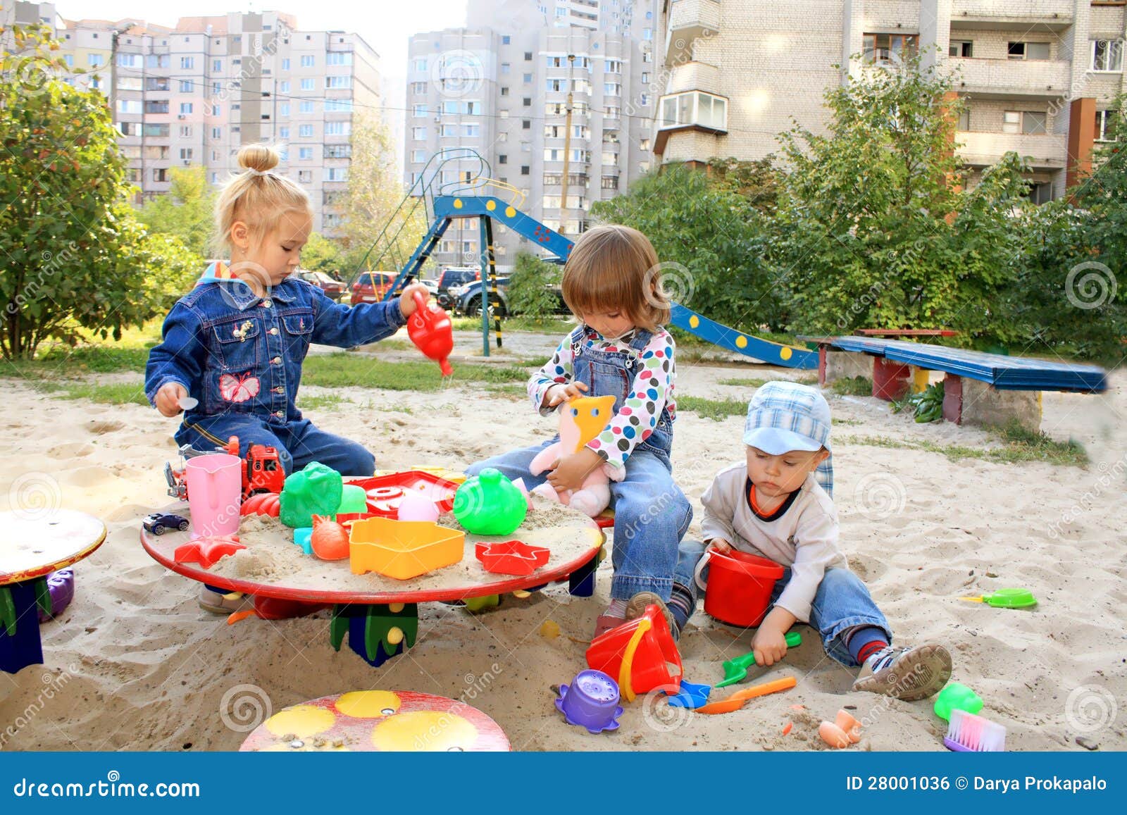 Three lovely kids stock photo. Image of sandbox, little - 28001036