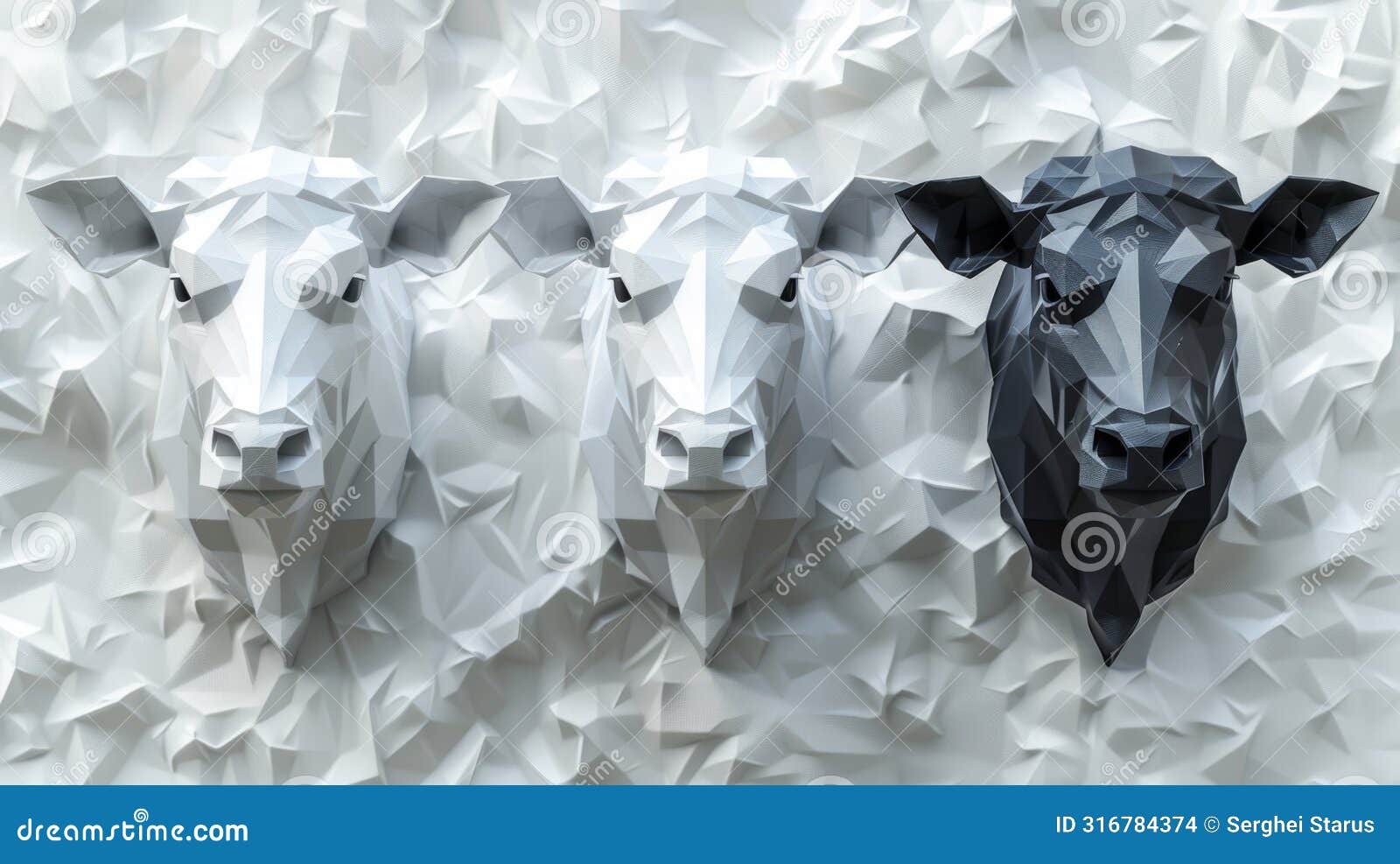 Three Low Poly Cows are Made Out of Paper and Placed on a Wall, AI ...