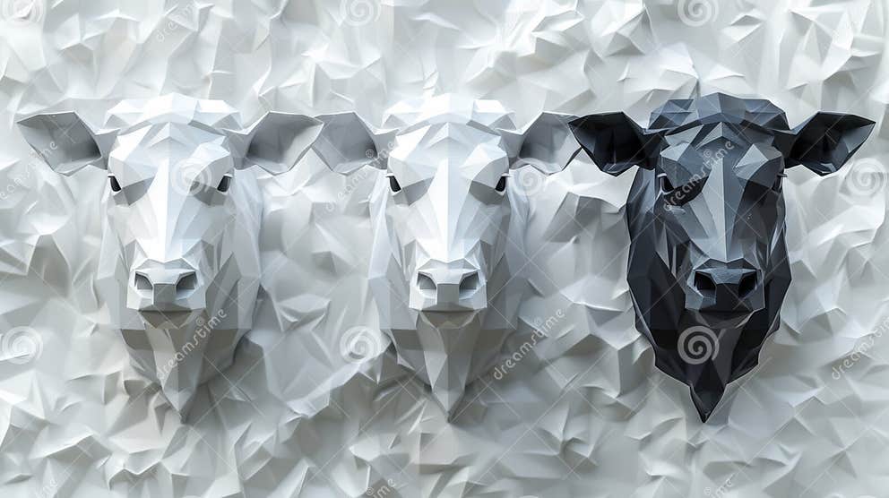 Three Low Poly Cows are Made Out of Paper and Placed on a Wall, AI ...