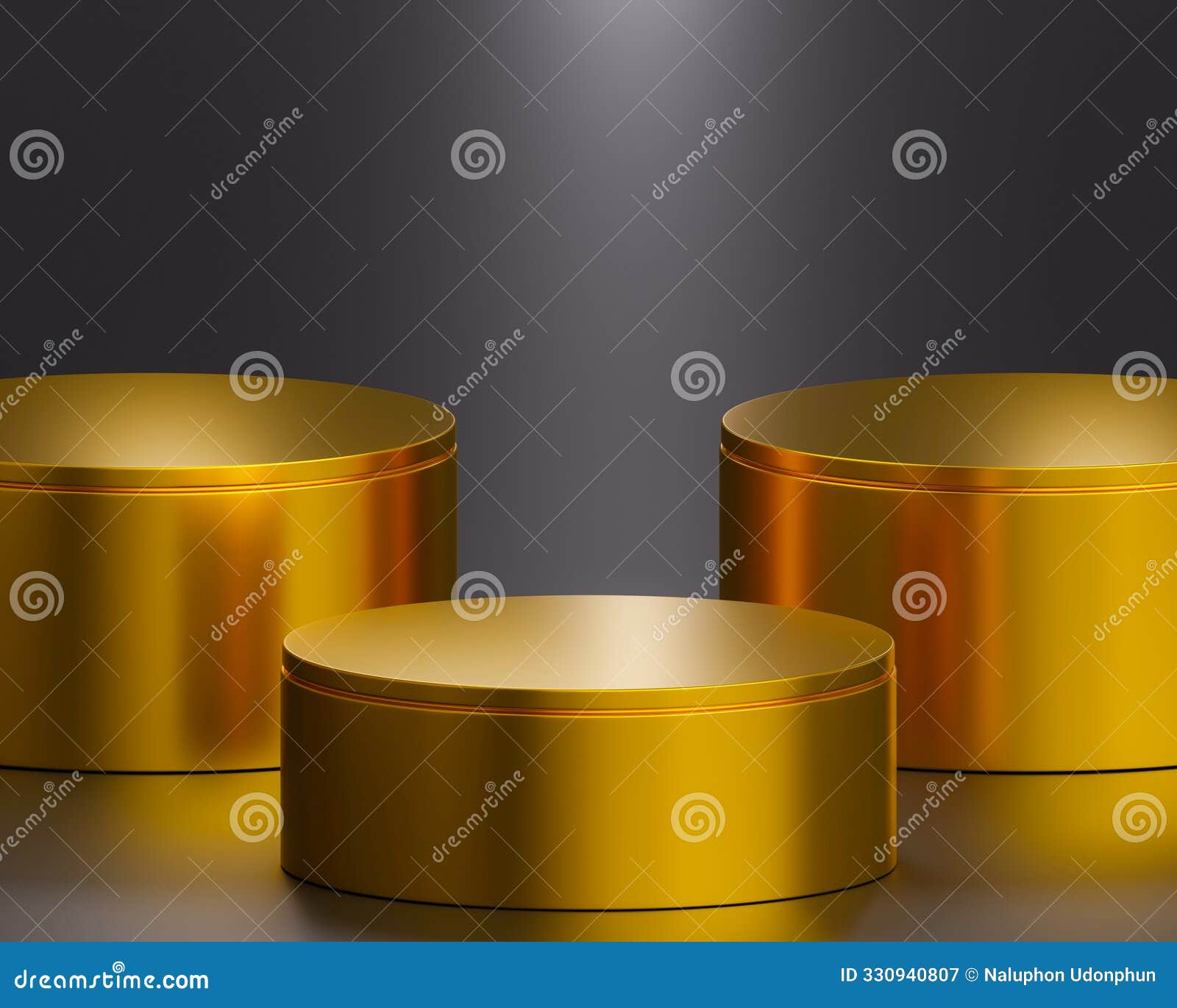 Three Luxurious Golden Circular Display Stands Stock Illustration ...